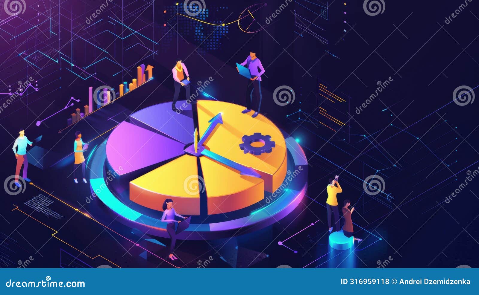 Isometric Landing Page With A Huge Pie Chart Under A Clock, Animated ...