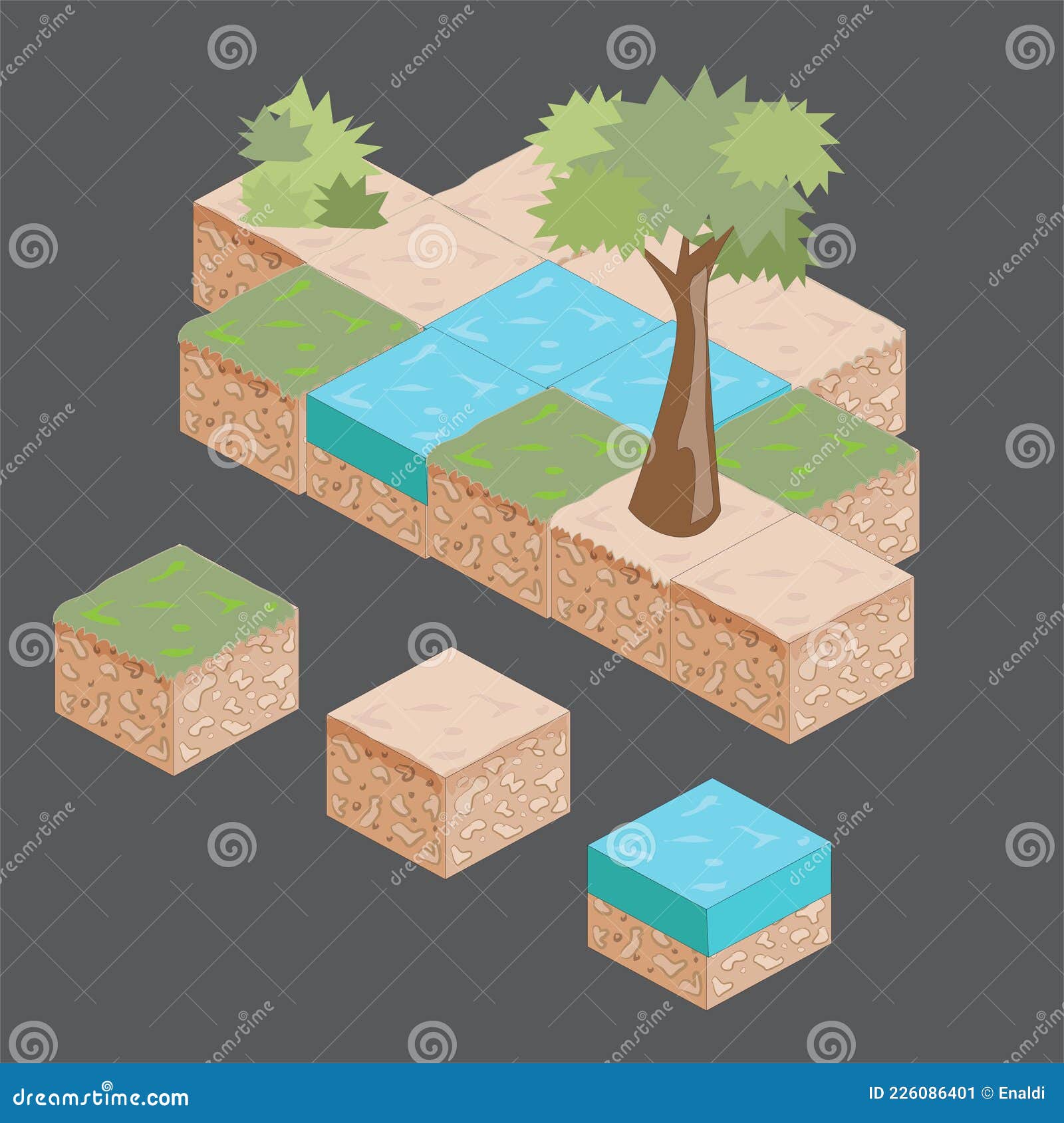 Isometric Landscape Cubes and Tiles Stock Vector - Illustration of ...