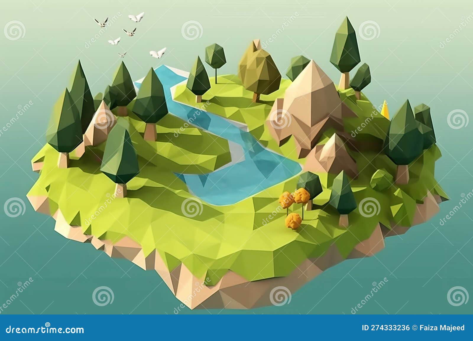 Isometric Landscape Low Polygon Countryside Theme 3d Background ...