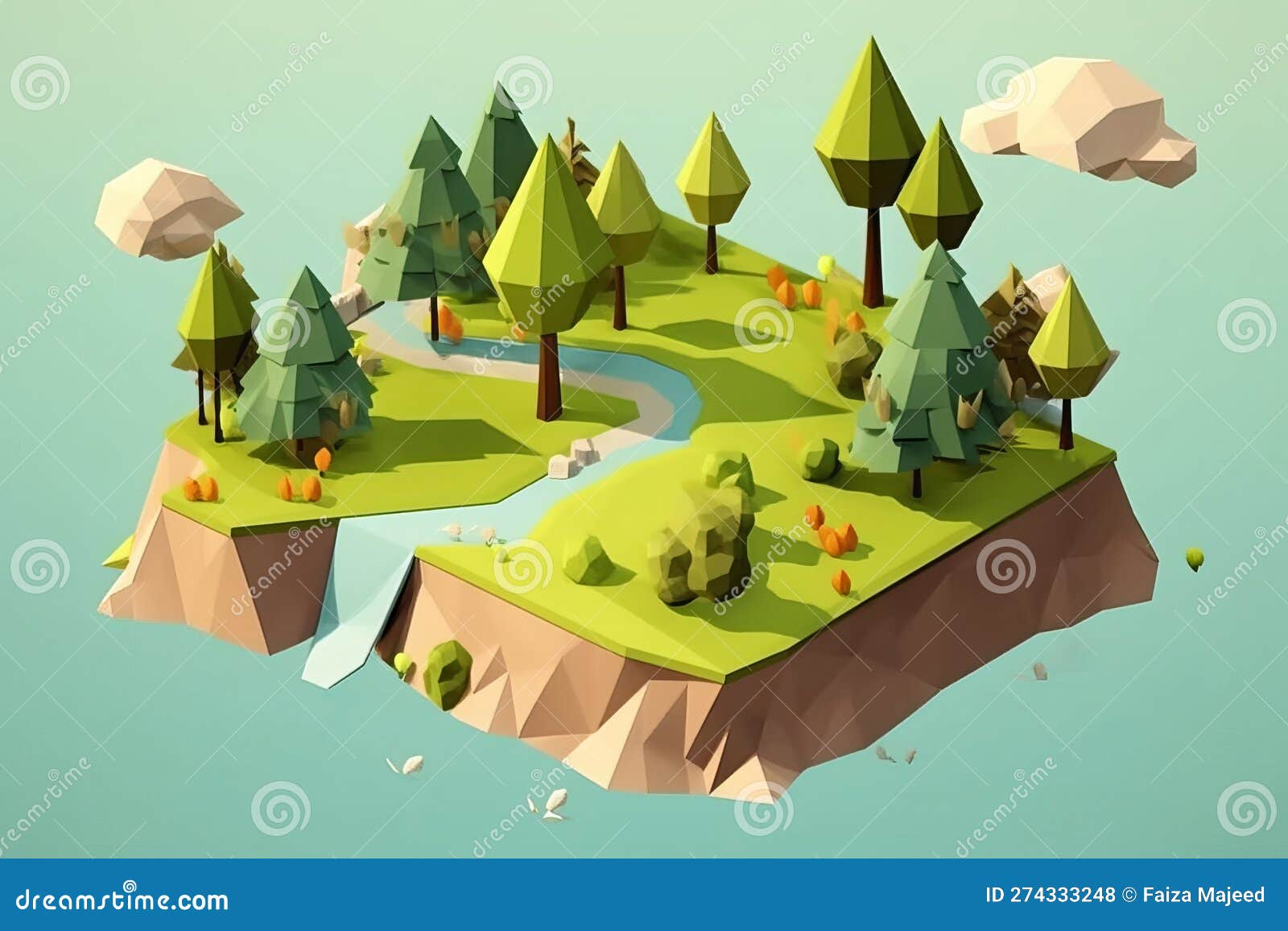 Isometric Landscape Low Polygon Countryside Theme 3d Background ...