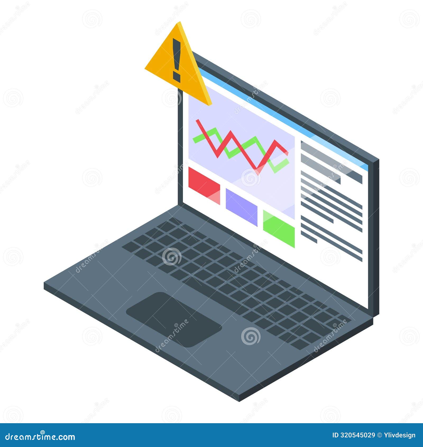 Isometric Laptop with Alert Flag and Data Analysis Graphics Stock ...