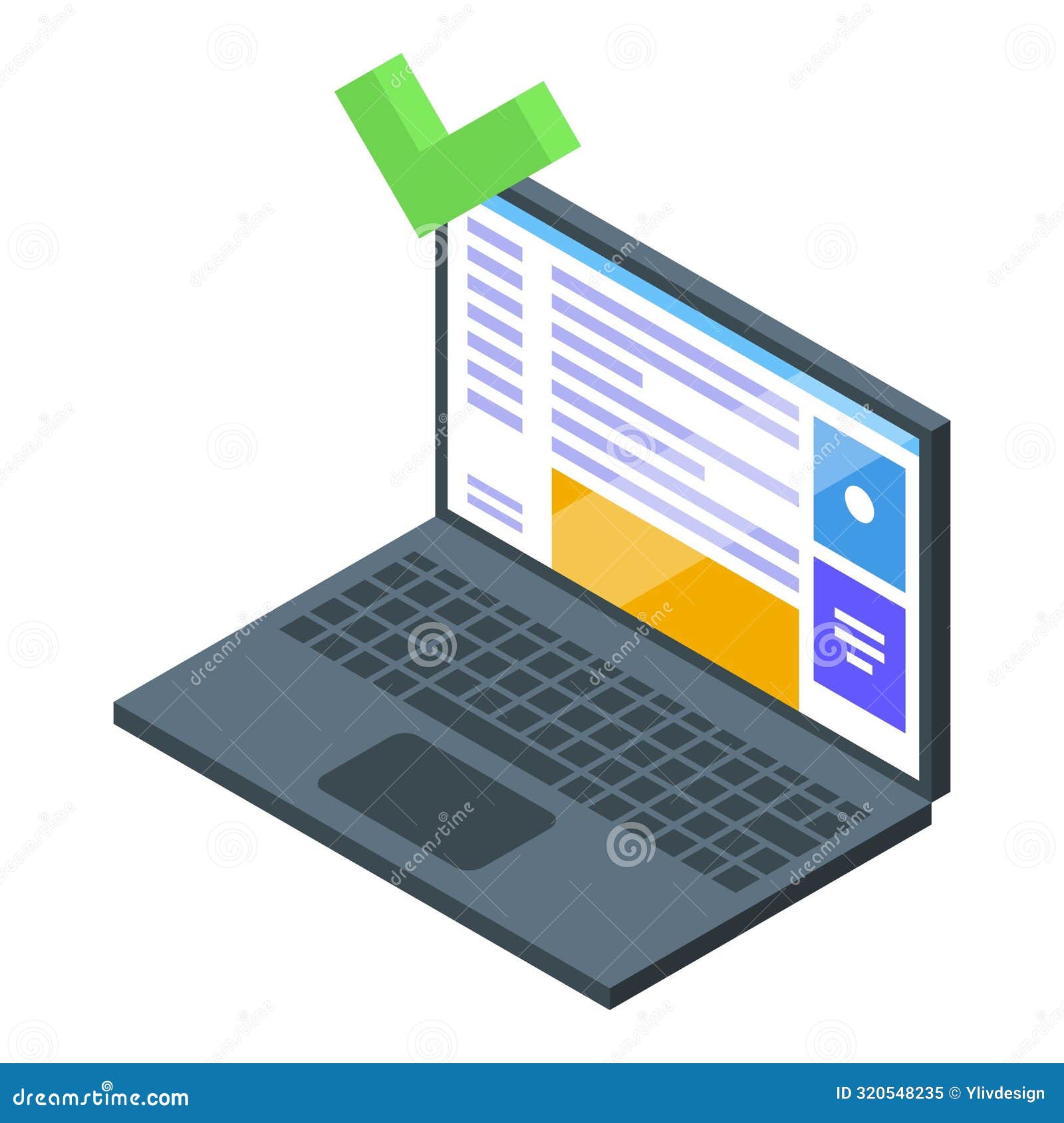 Isometric Laptop with Checkmark Icon on Screen Stock Vector ...