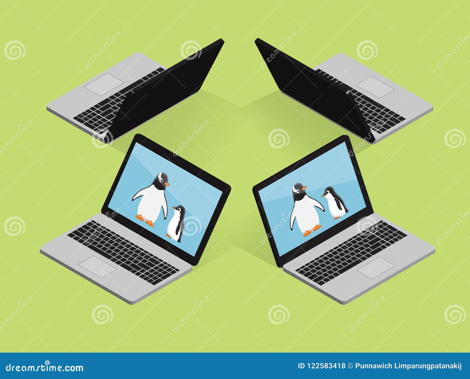 Isometric Laptop Computer Four Angle Vector Stock Vector - Illustration ...