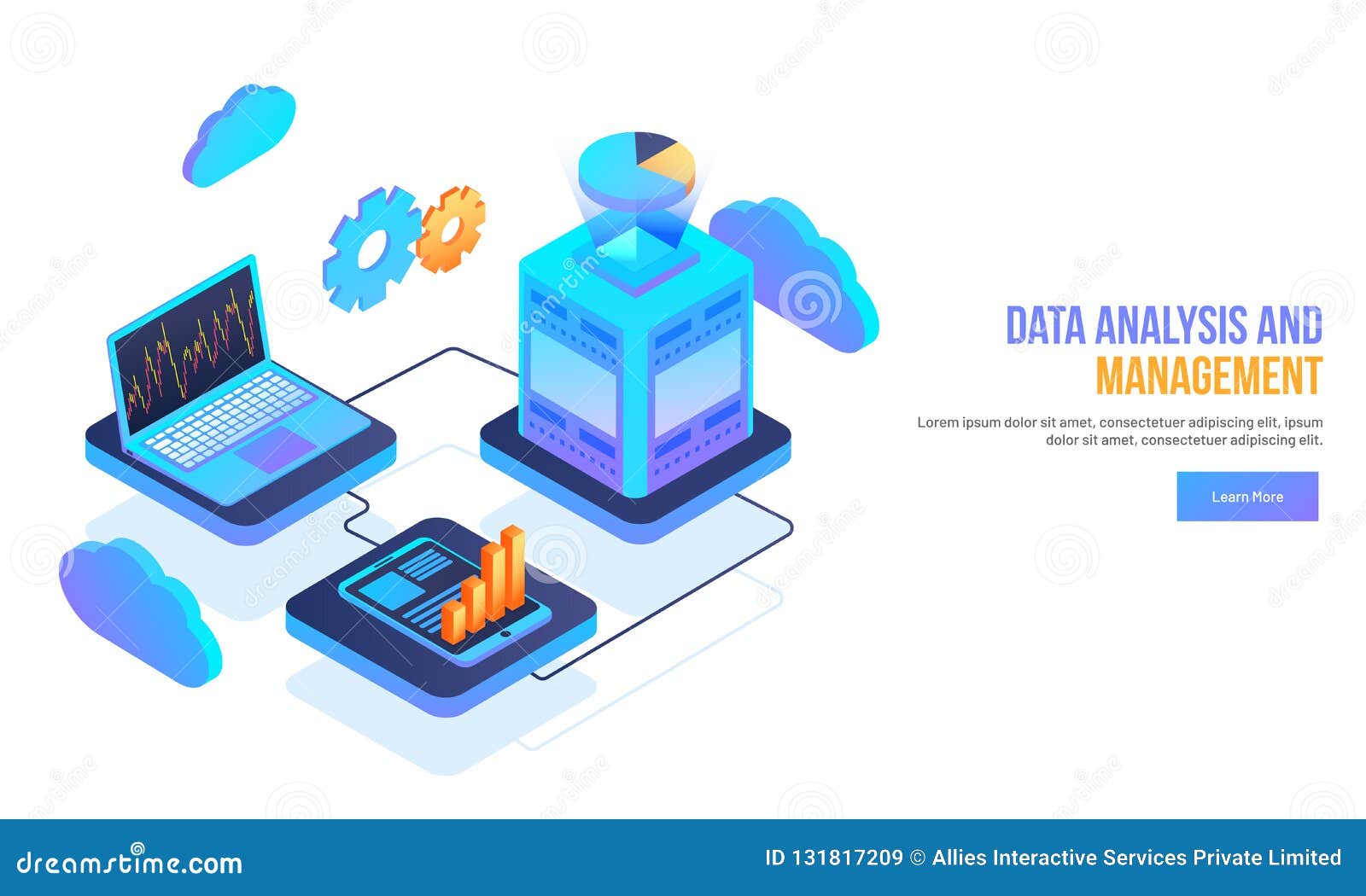 Isometric Laptop Connected To Smartphone and Server with Infographic ...