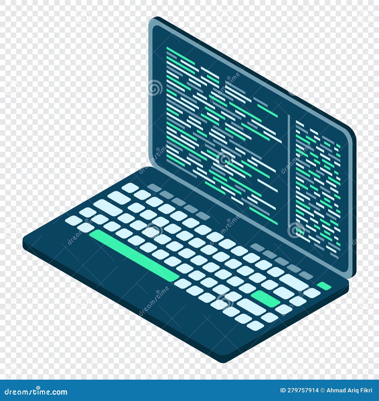 Isometric Laptop. 3d Isometric Laptop Computer. Abstract Programming Language and Program Code ...
