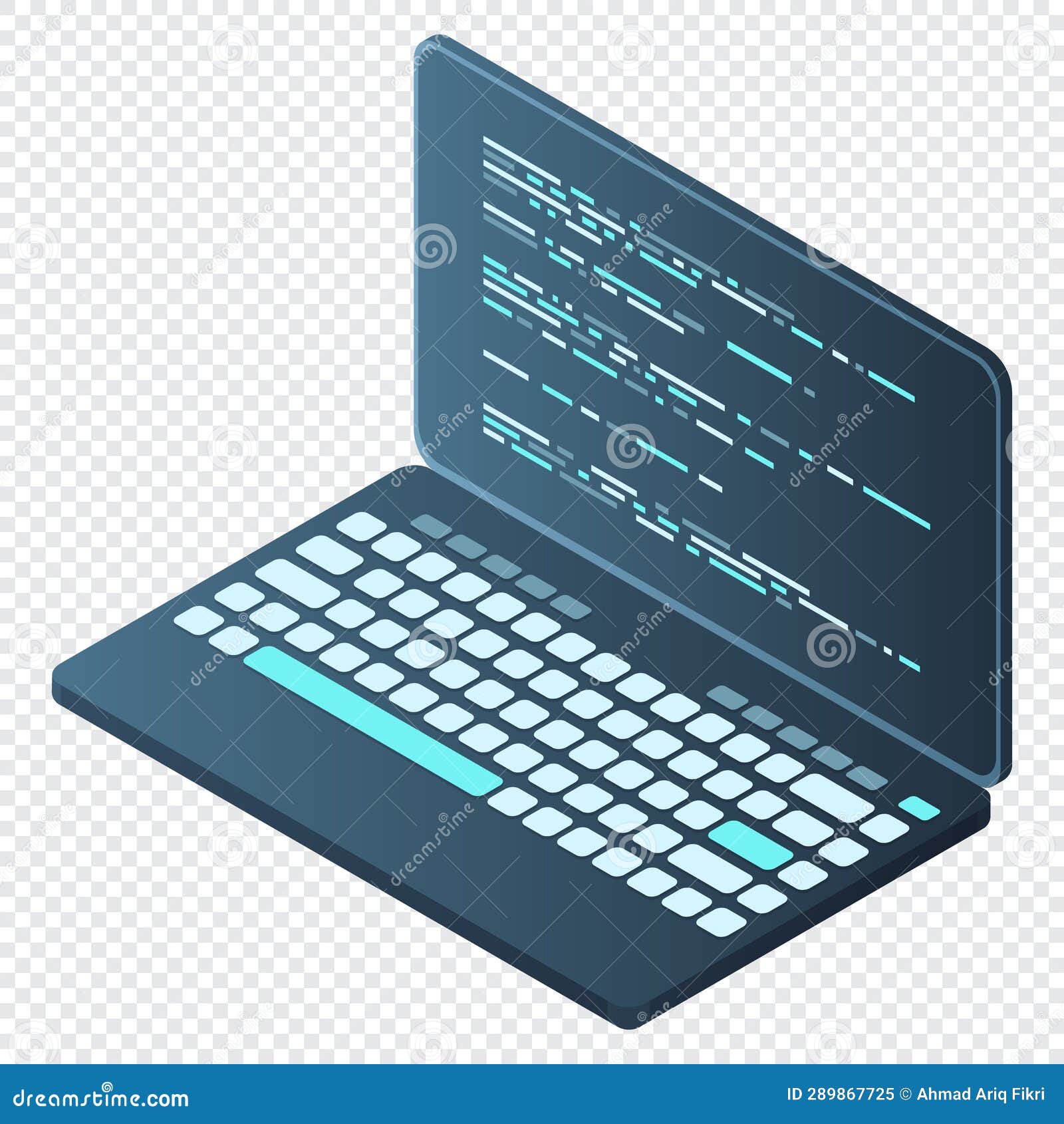 Isometric Laptop. 3d Isometric Laptop Computer. Abstract Programming Language and Program Code ...