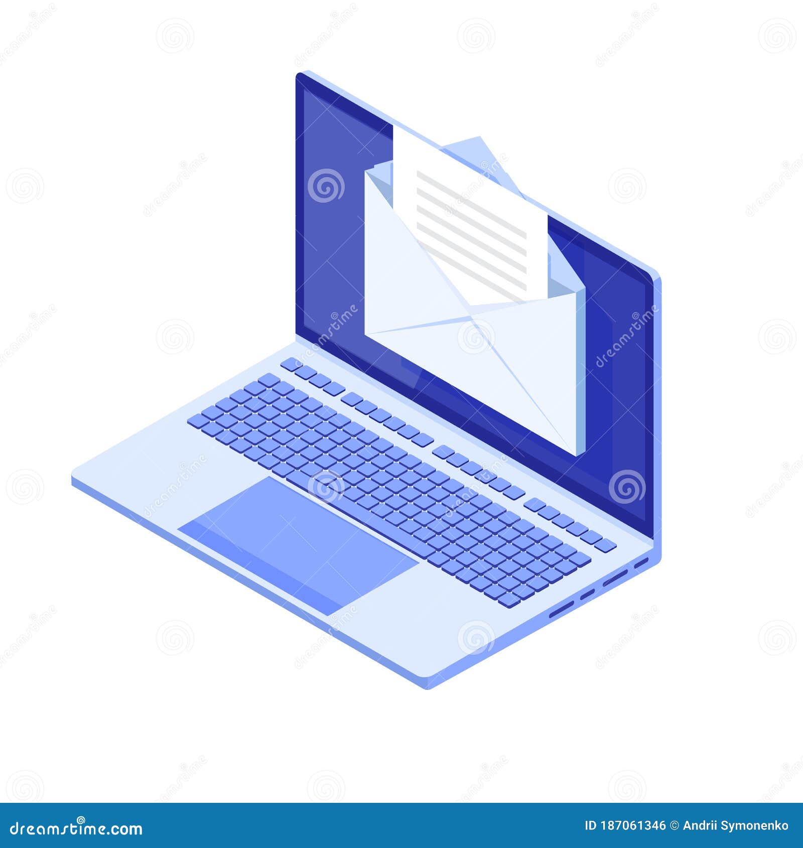 Isometric Laptop with Email Notification. Get E-mail Concept Stock ...