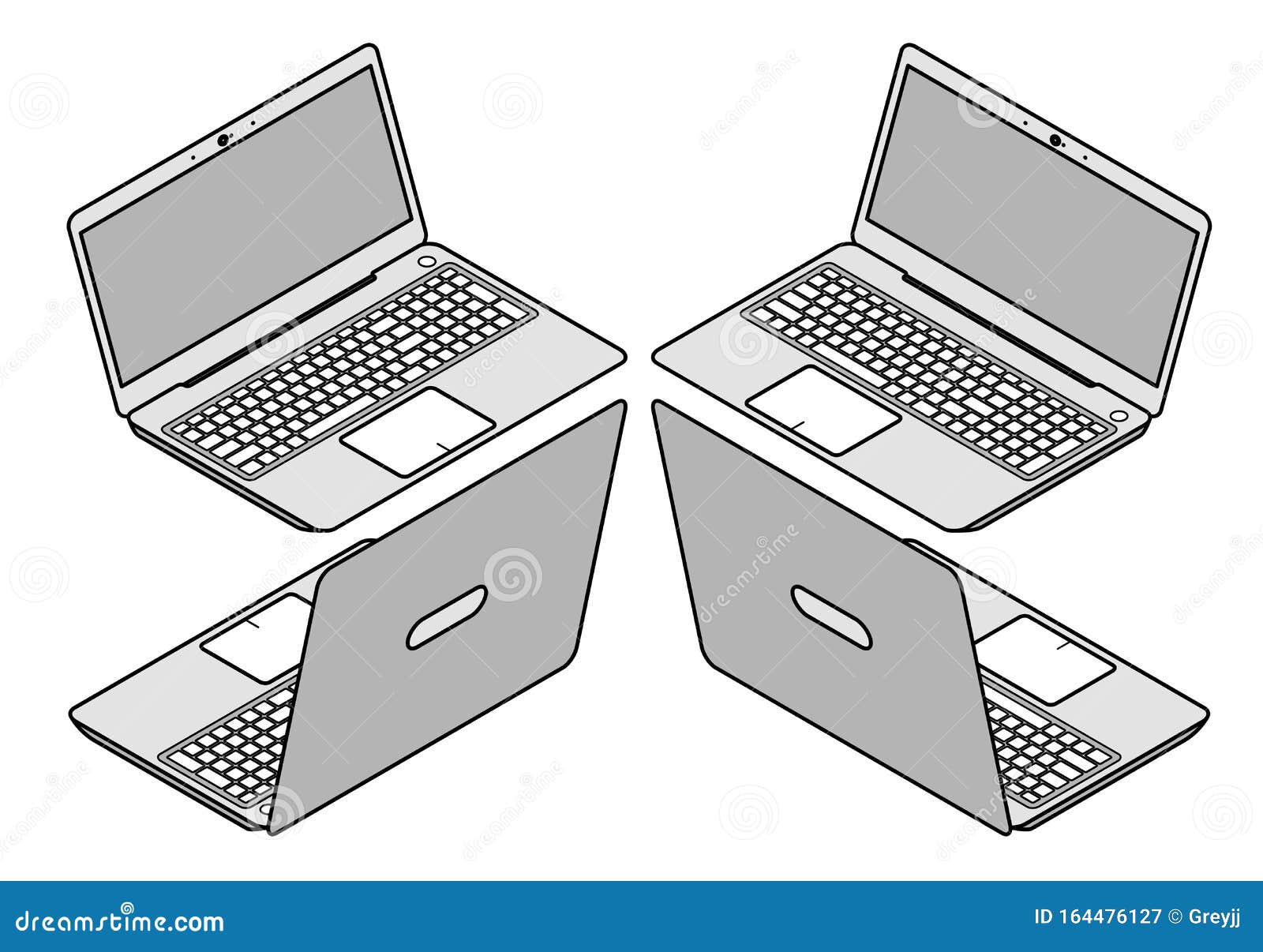 Isometric Laptop in Four Views, Illustration in Line Style Stock Vector ...
