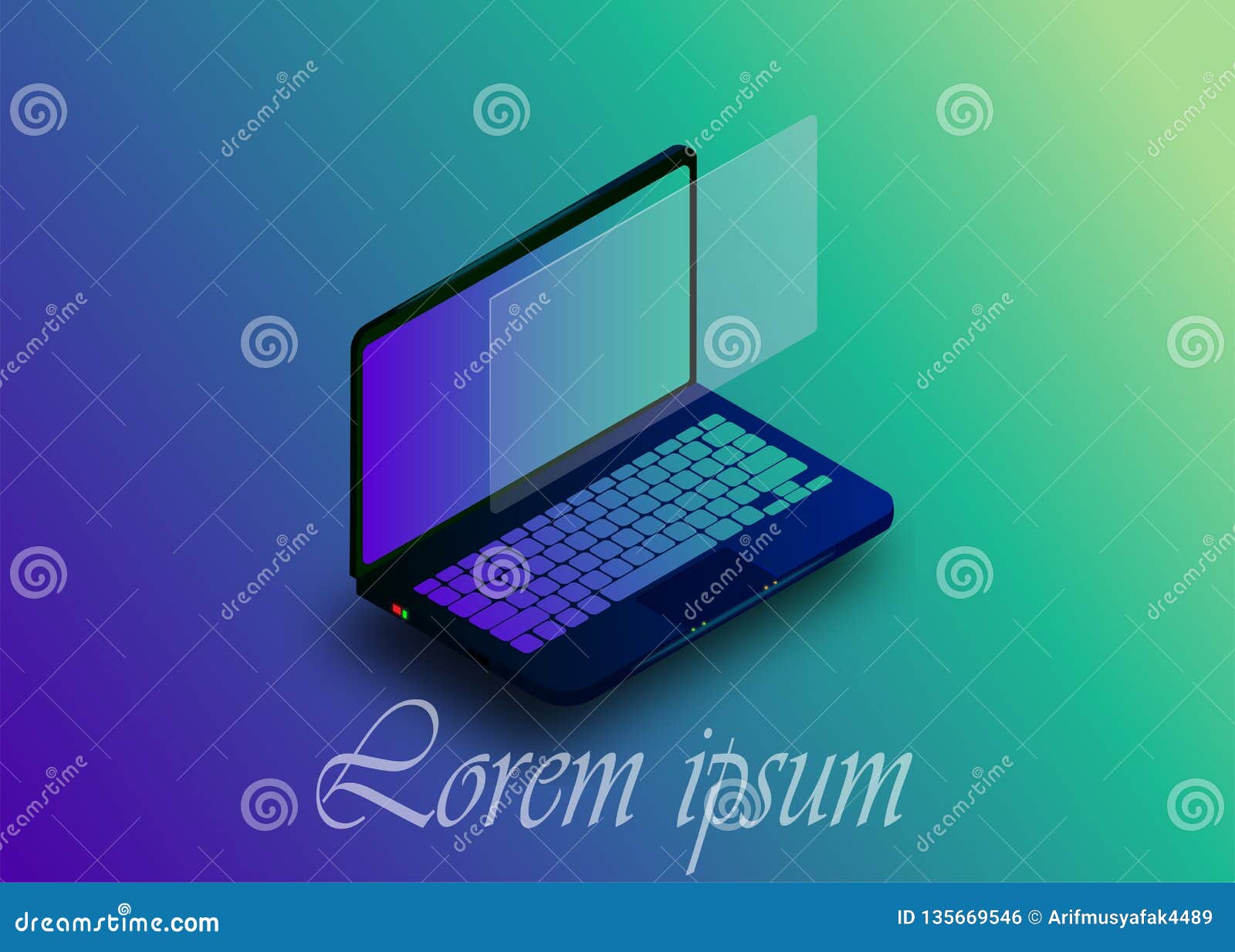 Isometric laptop placed stock vector. Illustration of vector - 135669546