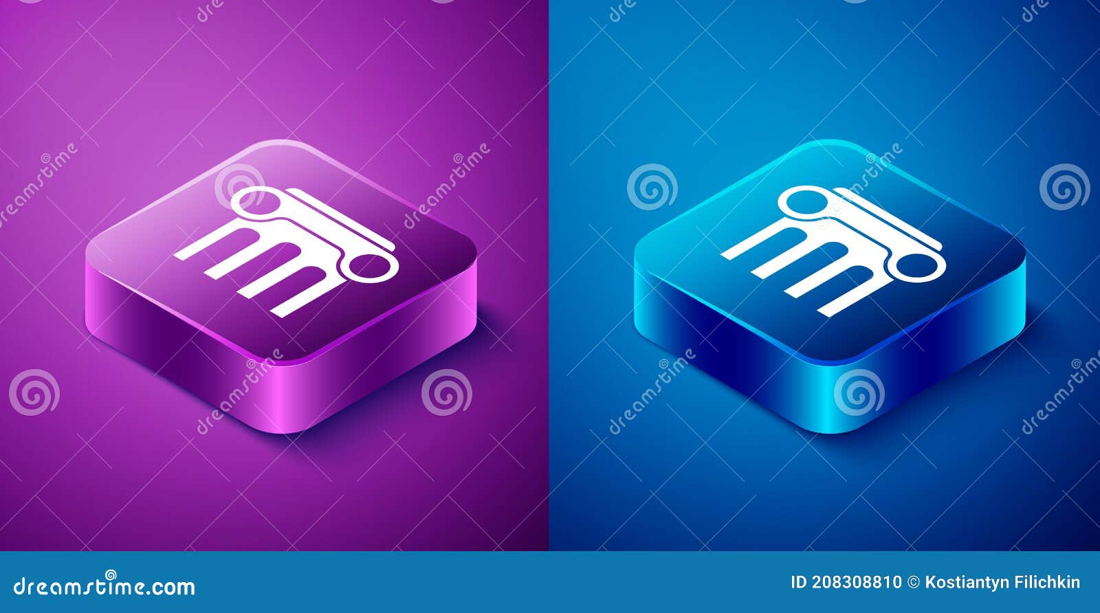 Isometric Law Pillar Icon Isolated on Blue and Purple Background ...