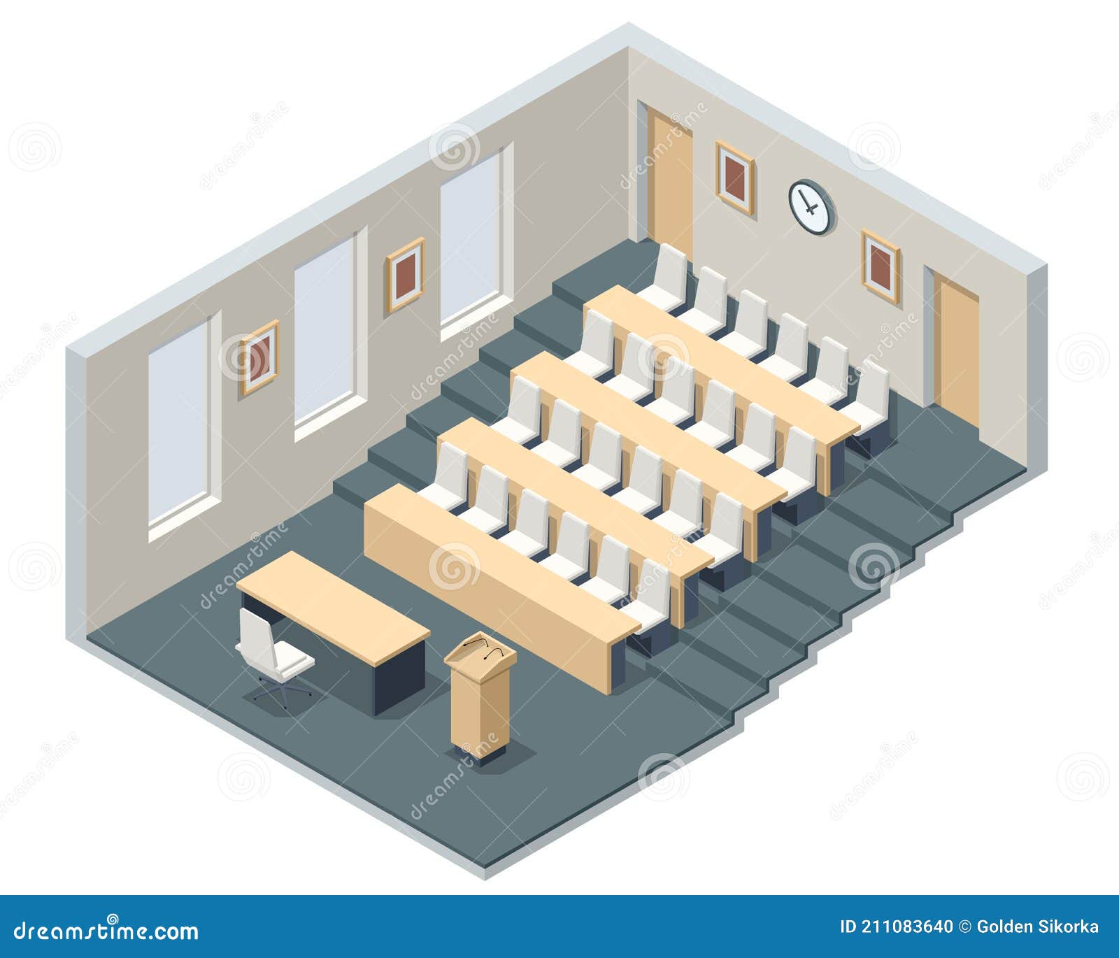 Isometric Lecture Hall, Lecture Audience. an Empty Large Lecture Room ...