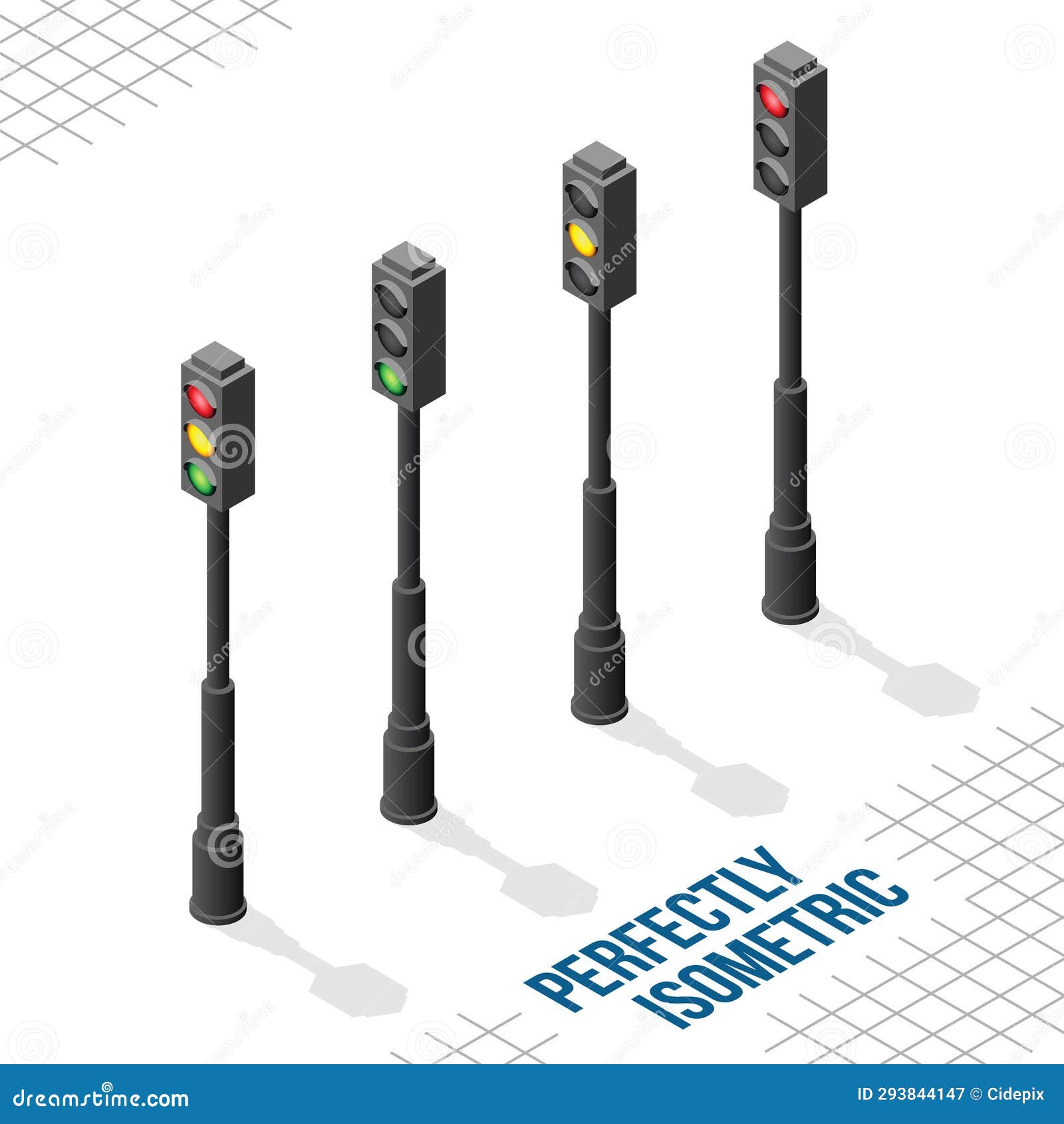 Isometric 4 Left Facing Traffic Light Posts Stock Vector - Illustration ...