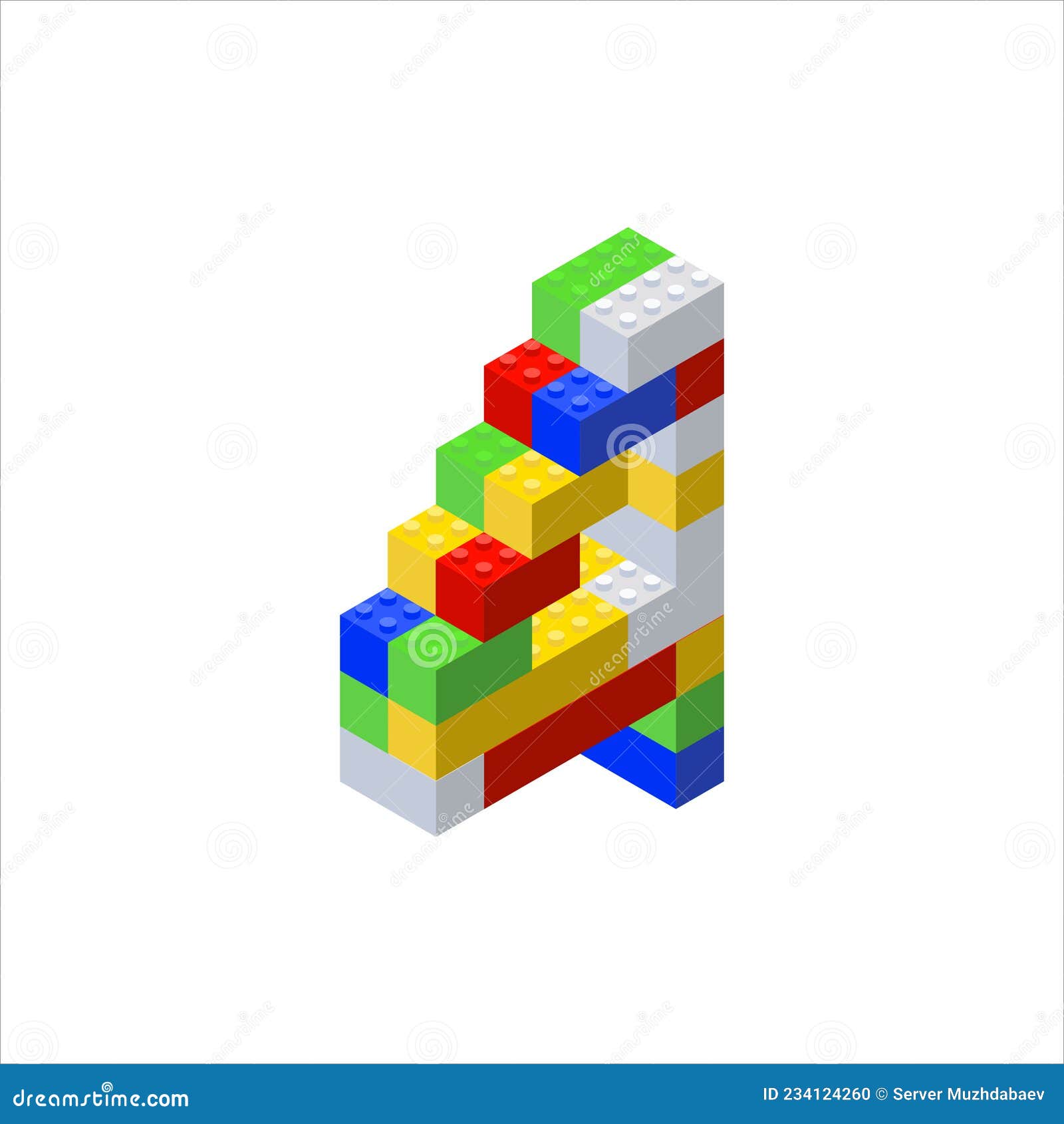 Isometric Letter 4 Assembled from Plastic Blocks. Vector Illustration ...
