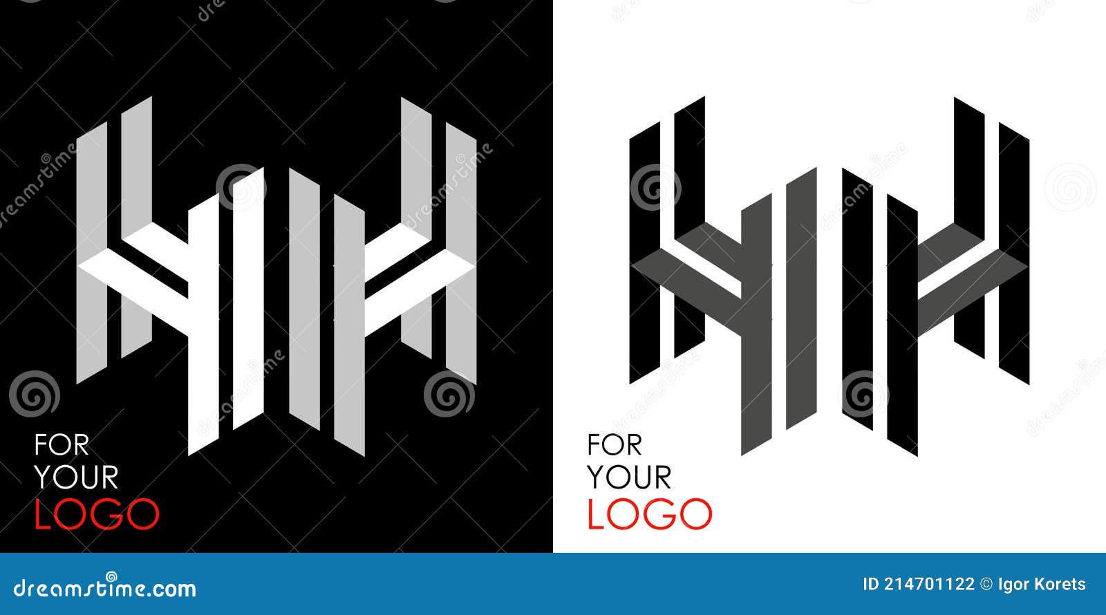 Isometric Letter H In Two Perspectives From Stripes Lines Template For Creating Logos