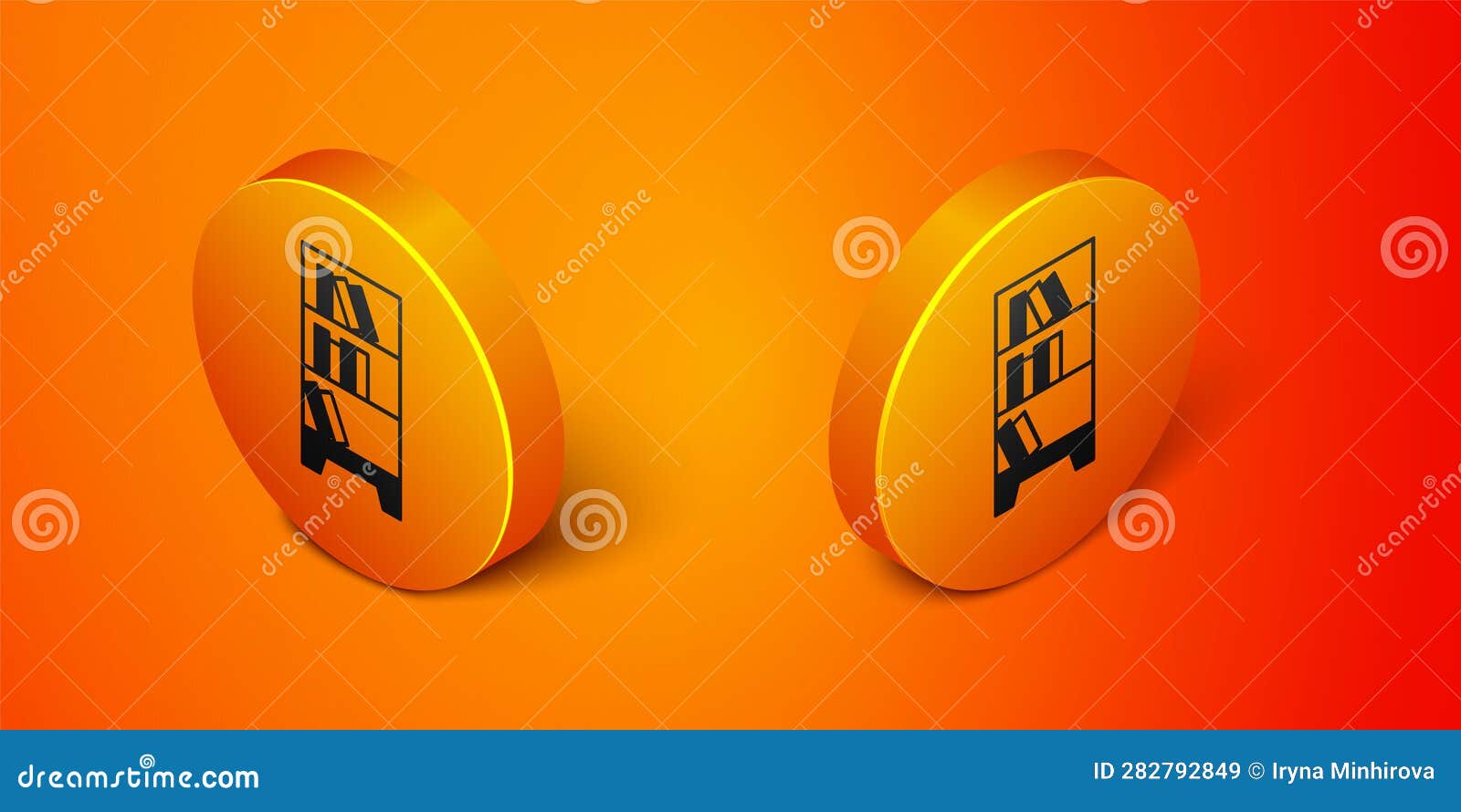 Isometric Library Bookshelf Icon Isolated on Orange Background. Orange ...