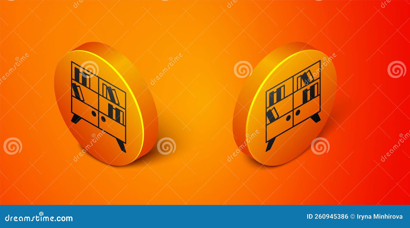 Isometric Library Bookshelf Icon Isolated on Orange Background. Orange ...
