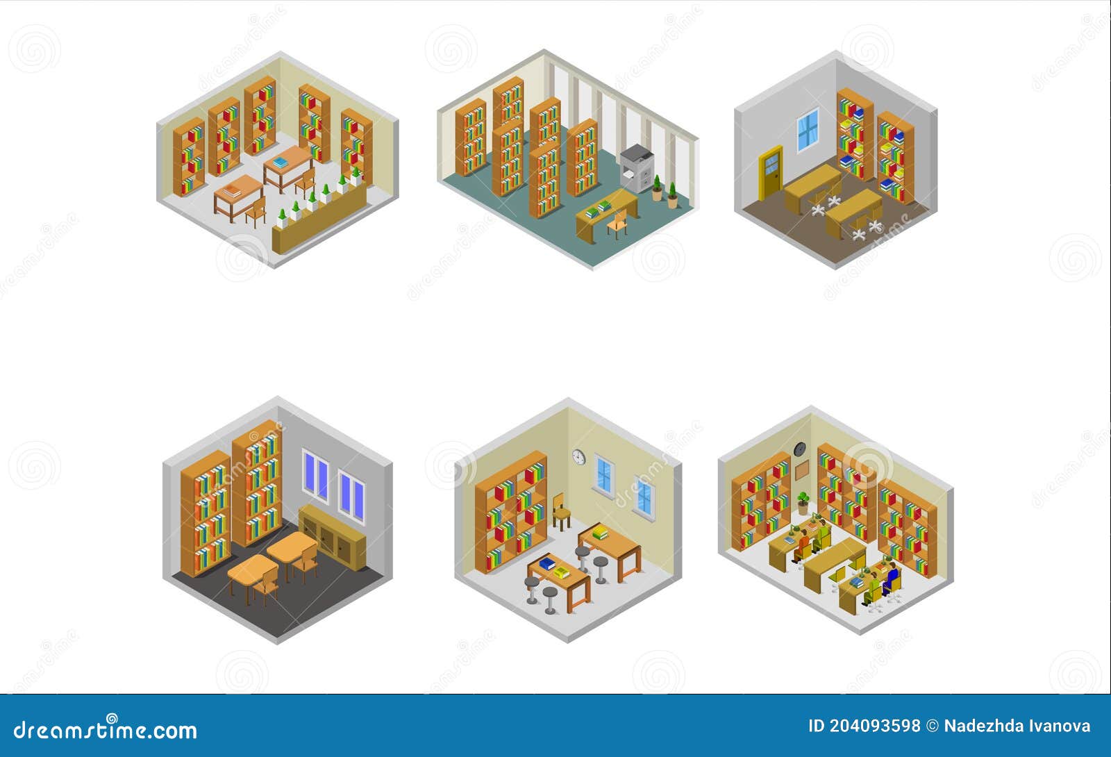 Isometric Library Room Set Vector Illustration Stock Illustration ...