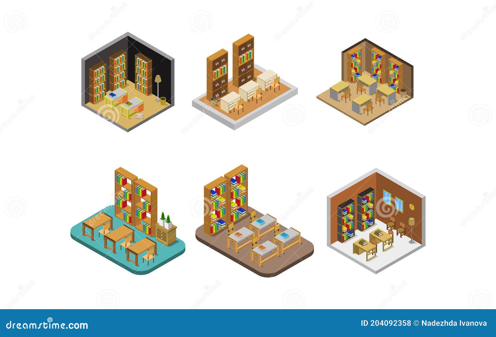Isometric Library Room Vector Illustration Stock Illustration ...