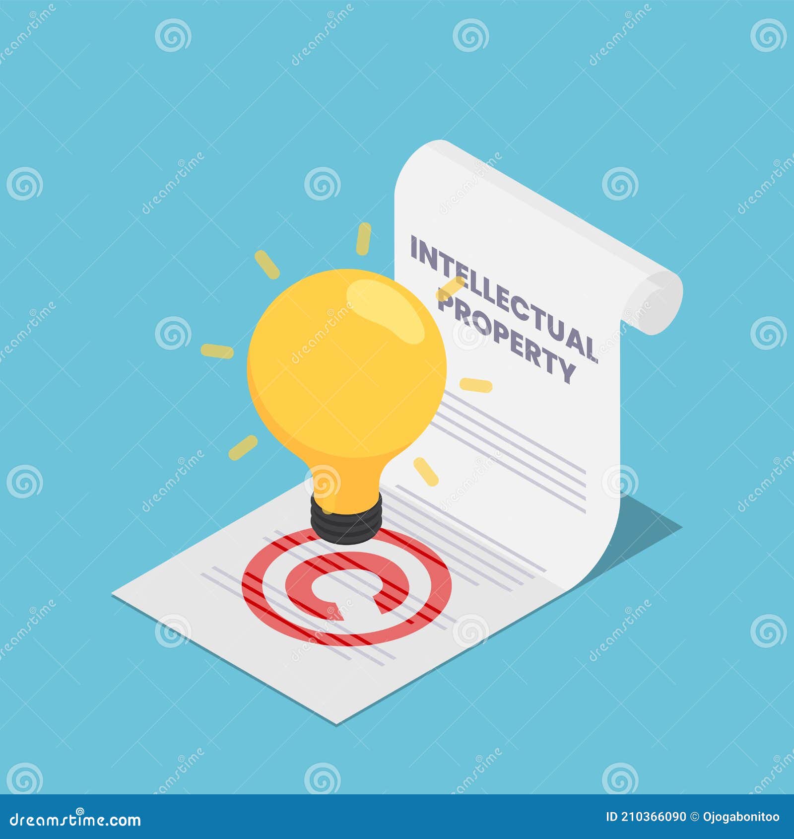 Isometric Light Bulb on Intellectual Property Document Stock Vector ...