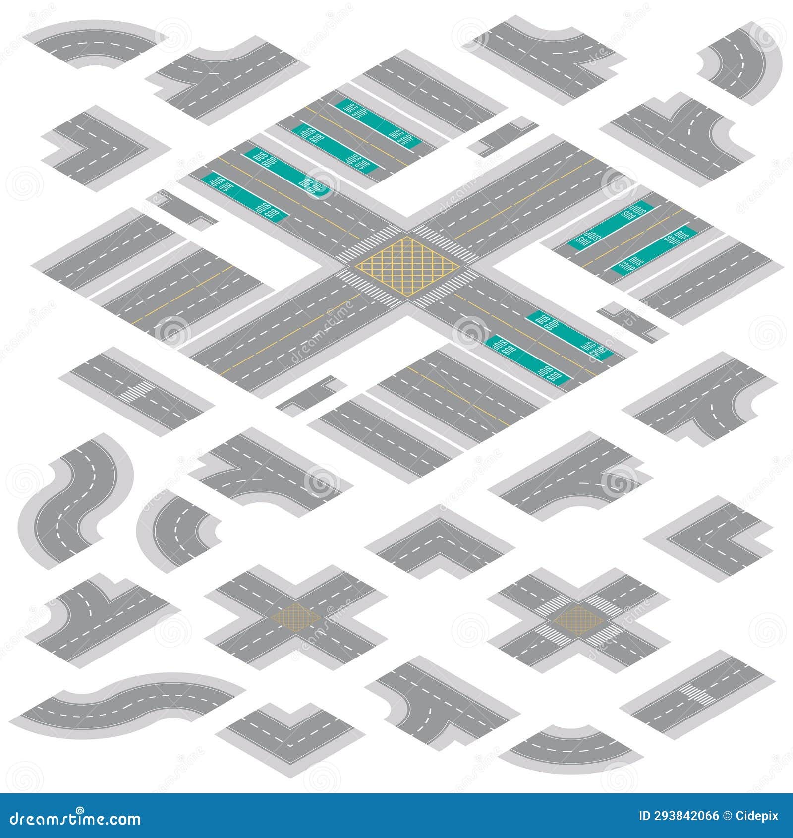 Isometric Light Grey Main Street and Road Building Kit Stock Vector ...