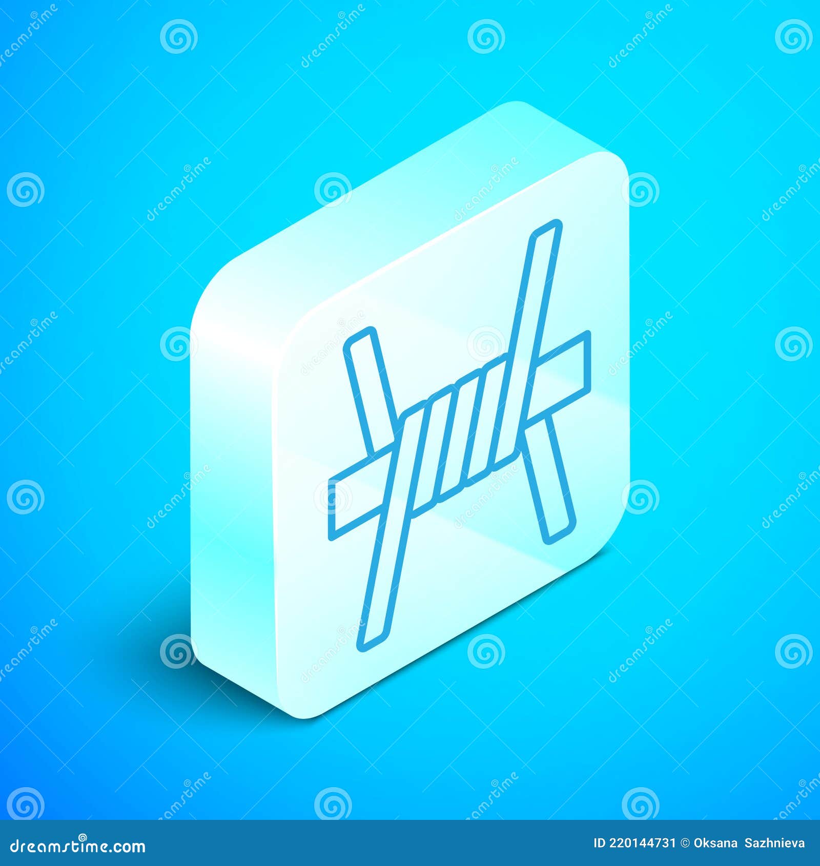 Isometric Line Barbed Wire Icon Isolated on Blue Background. Silver ...