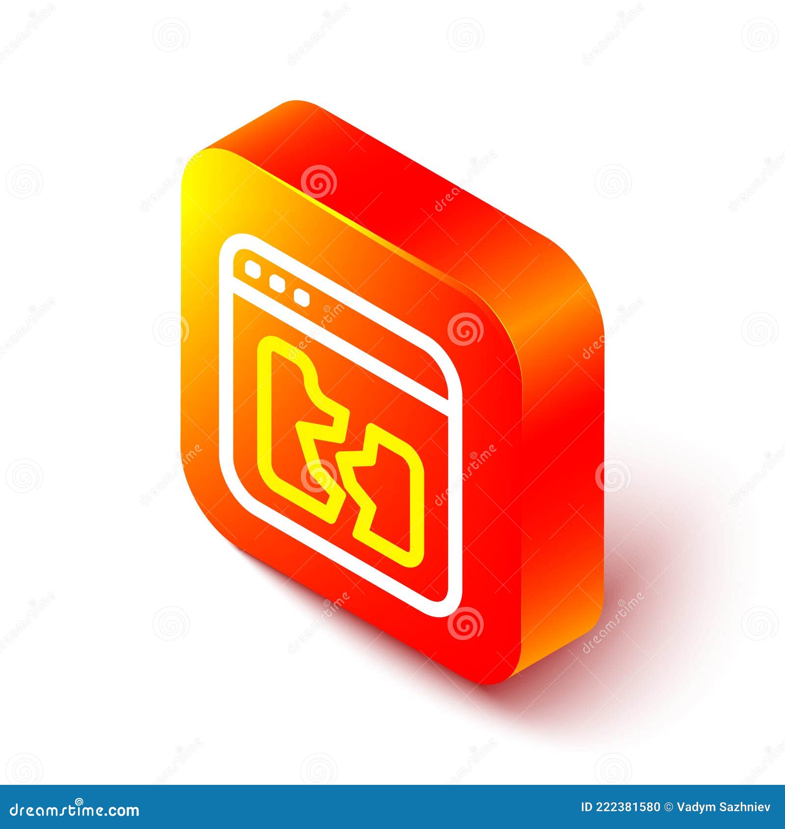 Isometric Line Broken File Icon Isolated on White Background. Orange ...