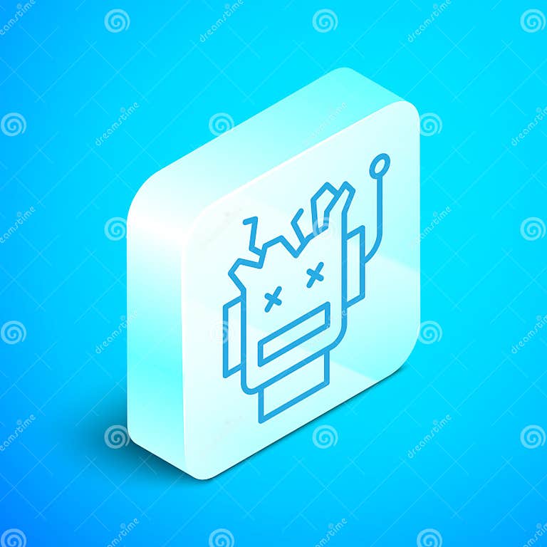 Isometric Line Broken Robot Icon Isolated on Blue Background ...