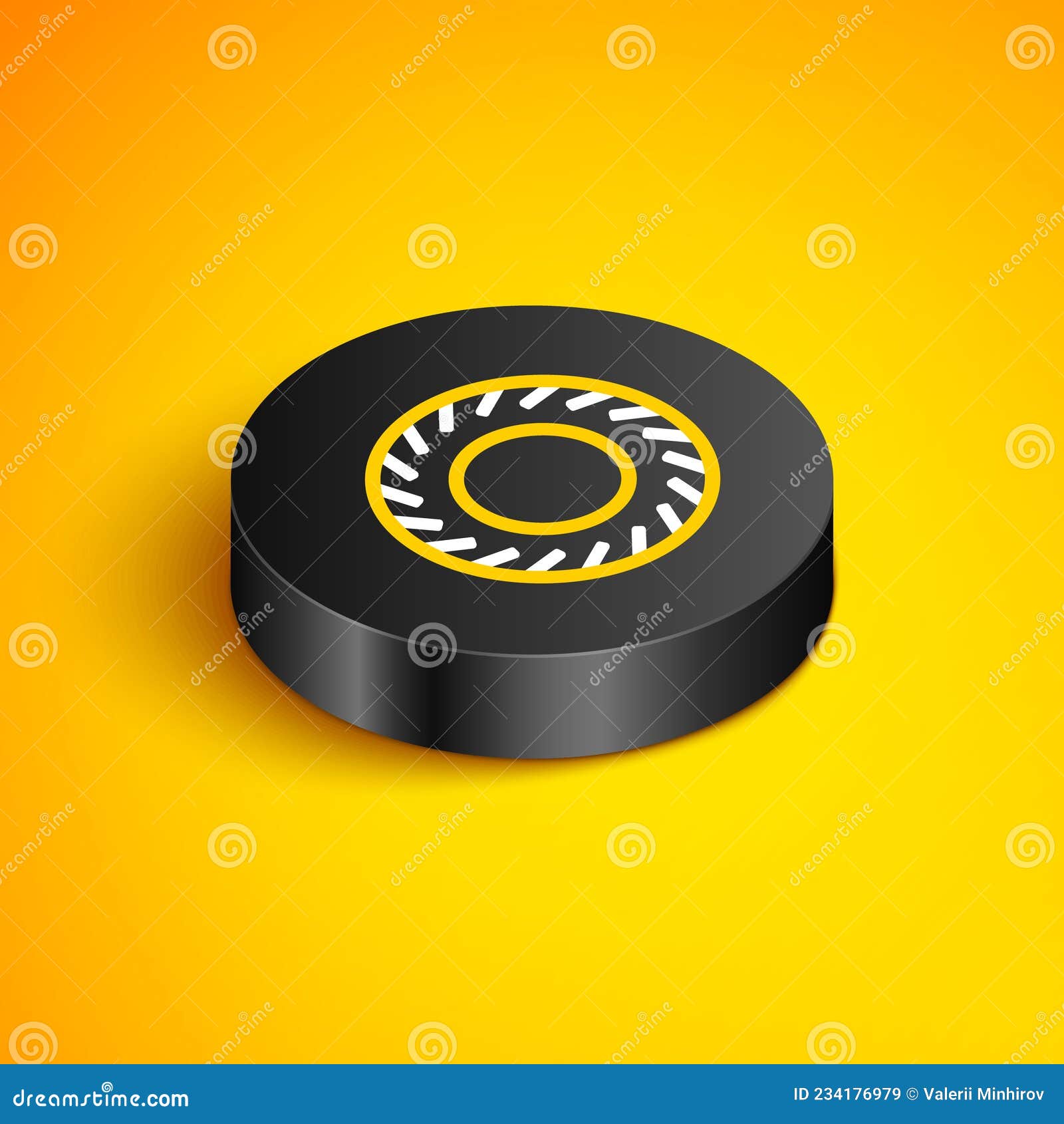 Isometric Line Car Tire Icon Isolated on Yellow Background. Black ...