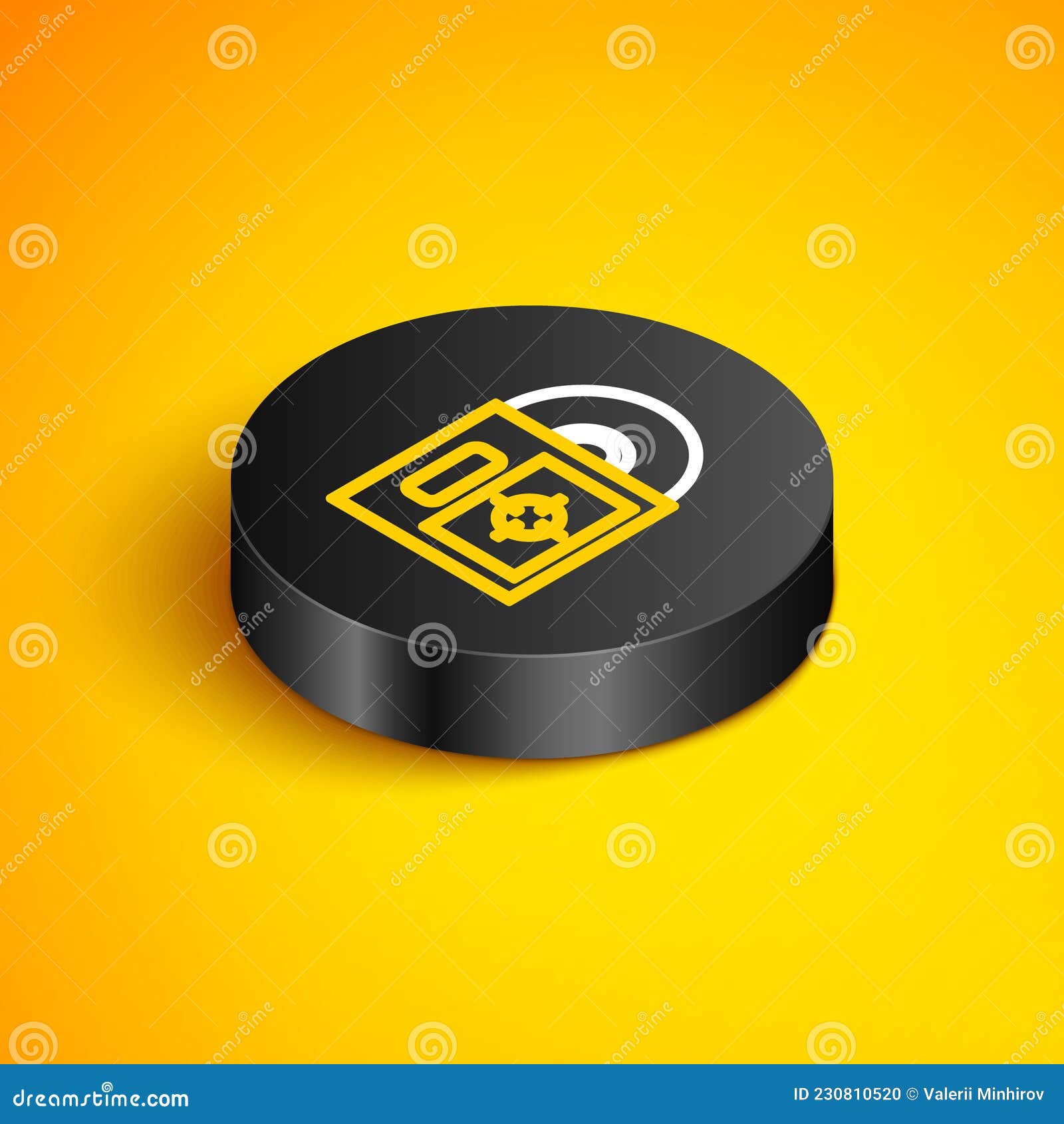 Isometric Line CD or DVD Disk in Box Icon Isolated on Yellow Background ...
