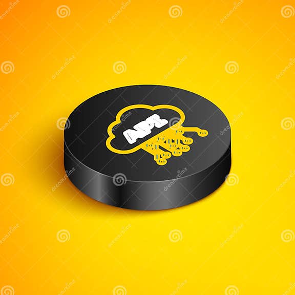 Isometric Line Cloud Api Interface Icon Isolated on Yellow Background. Application Programming ...