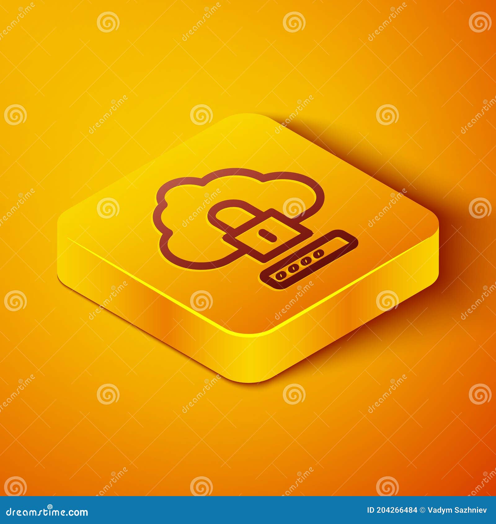 Isometric Line Cloud Computing Lock Icon Isolated on Orange Background. Security, Safety ...