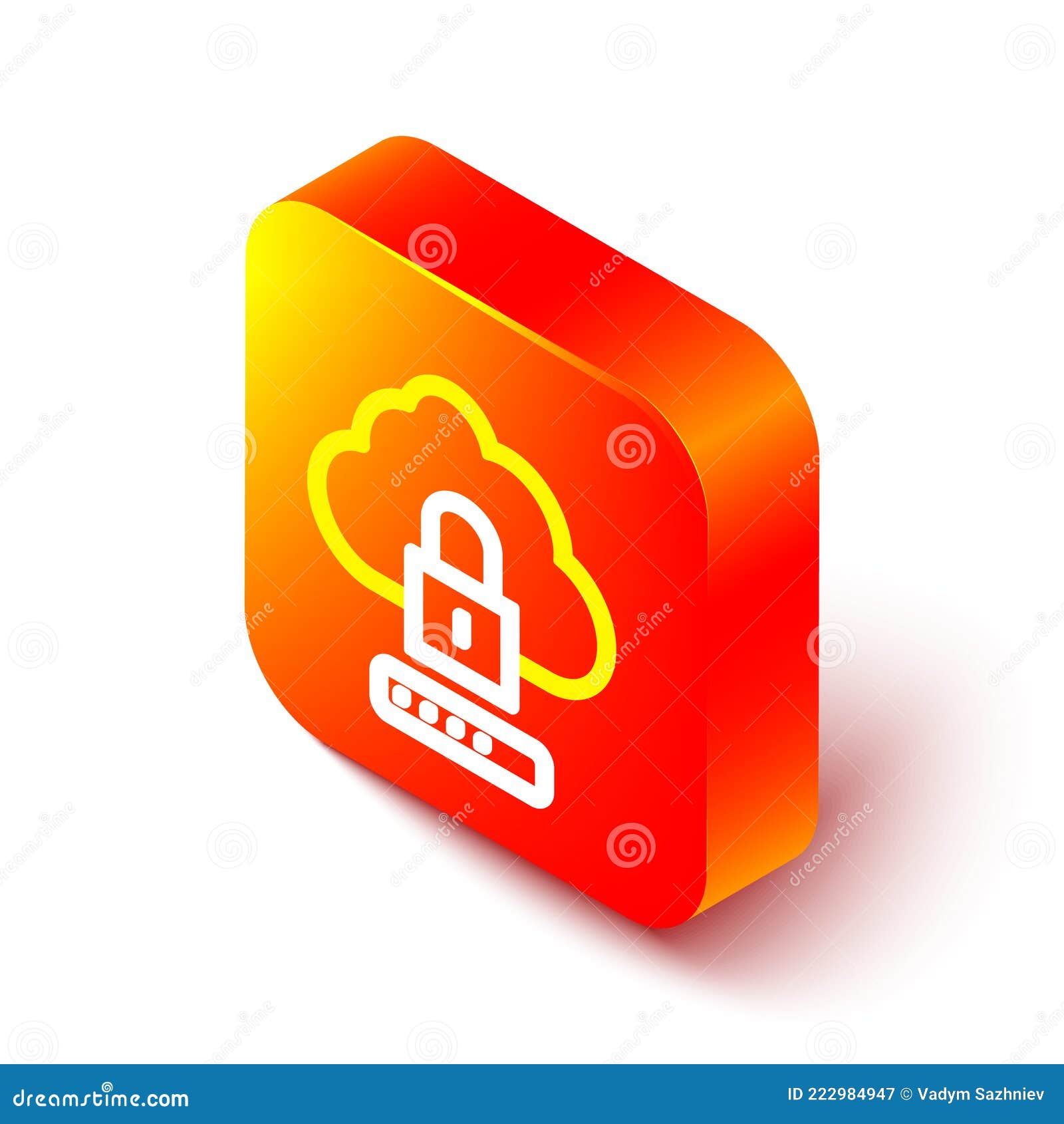 Isometric Line Cloud Computing Lock Icon Isolated on White Background. Security, Safety ...