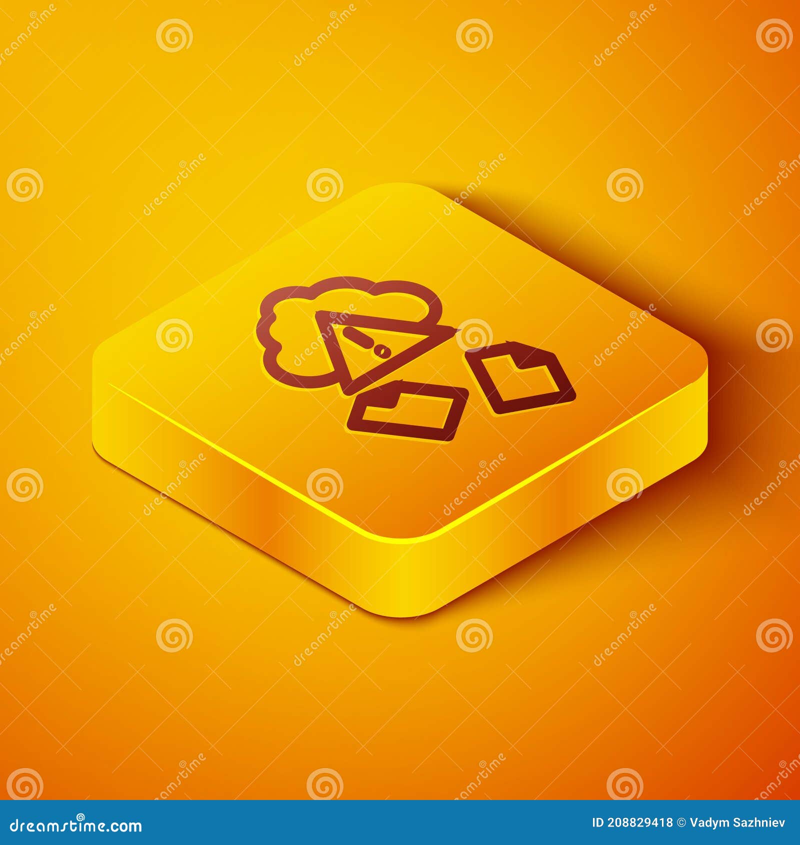 Isometric Line Cloud Hacking Icon Isolated on Orange Background. Cloud ...