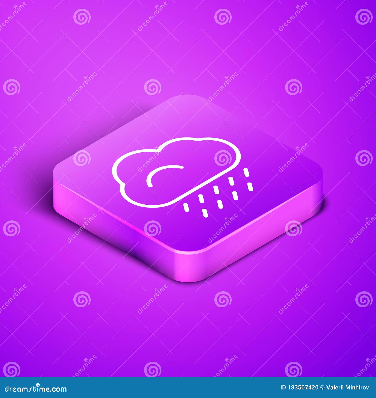 Isometric Line Cloud with Rain Icon Isolated on Purple Background. Rain ...