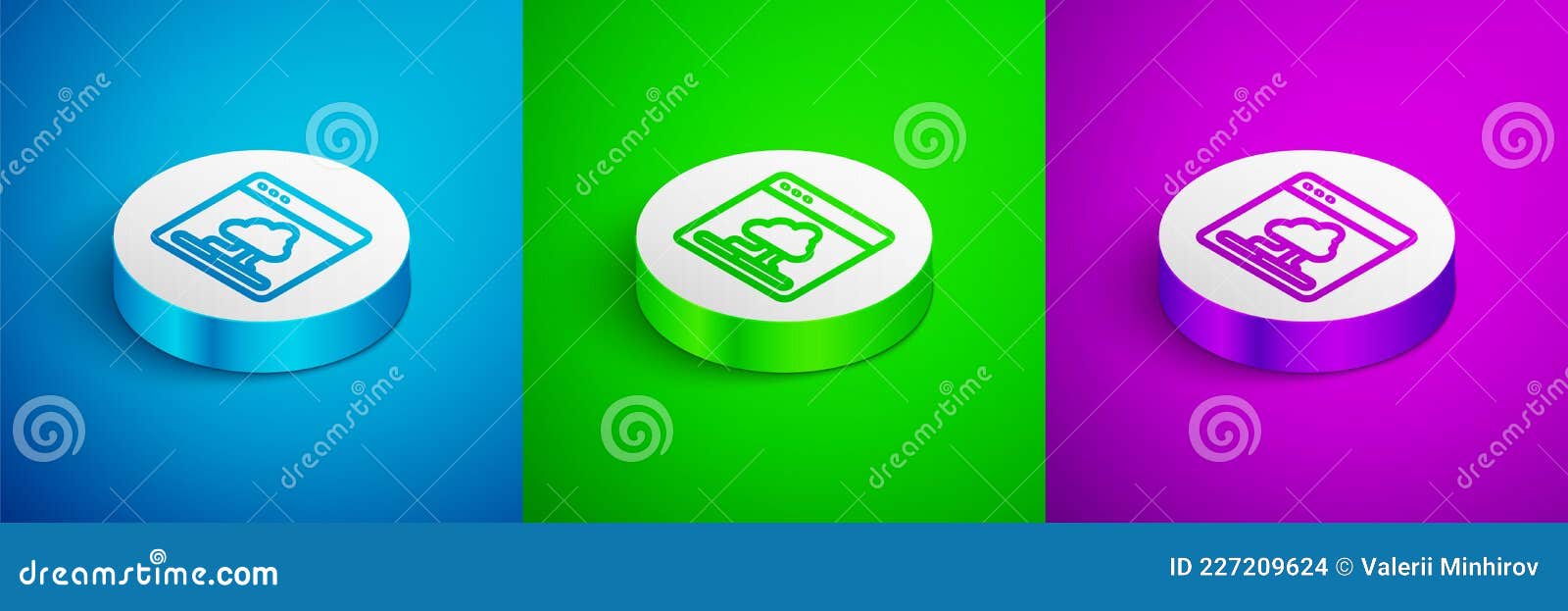 Isometric Line Cloud Technology Data Transfer and Storage Icon Isolated on Blue, Green and ...