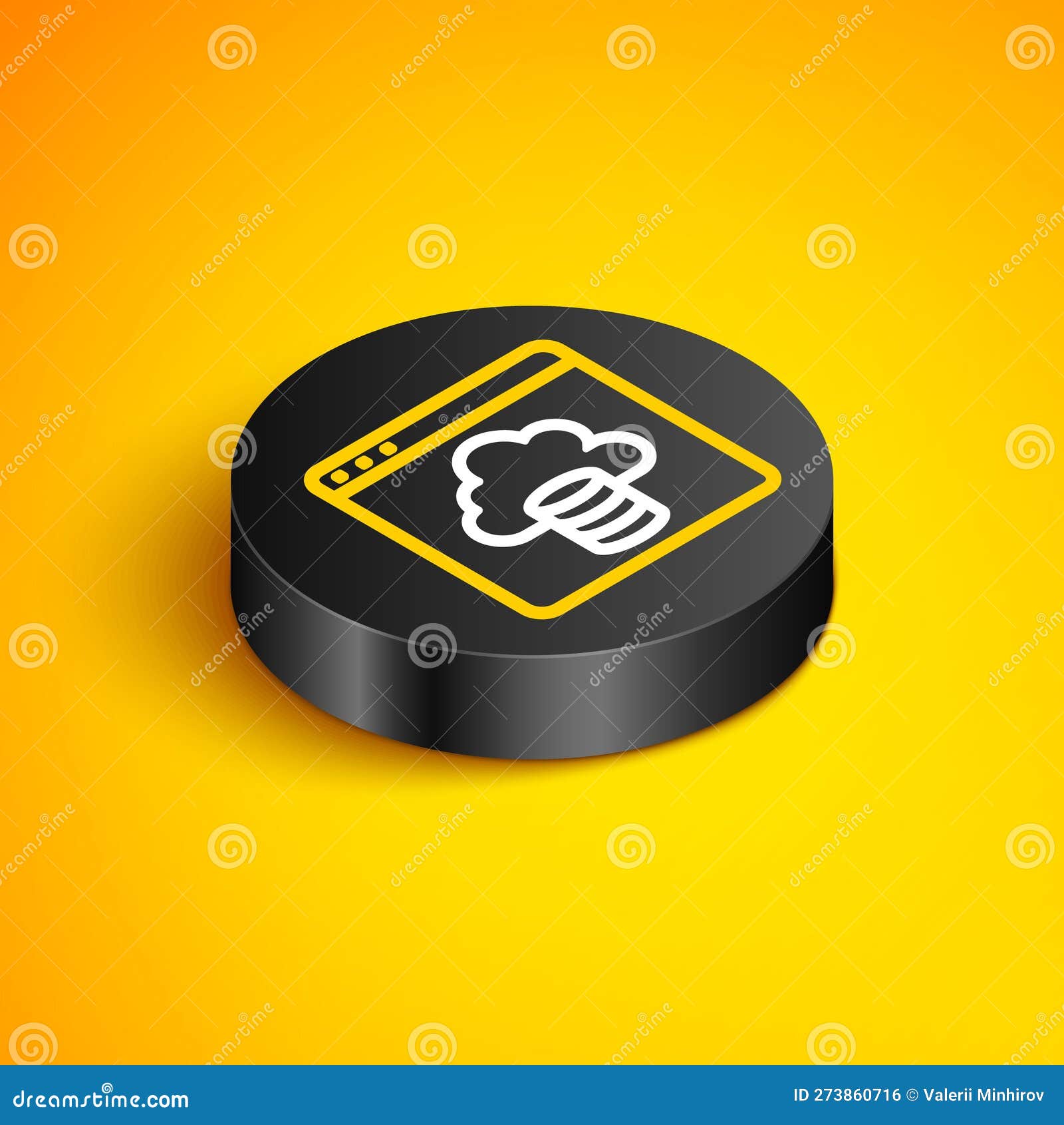 Isometric Line Cloud Technology Data Transfer and Storage Icon Isolated on Yellow Background ...