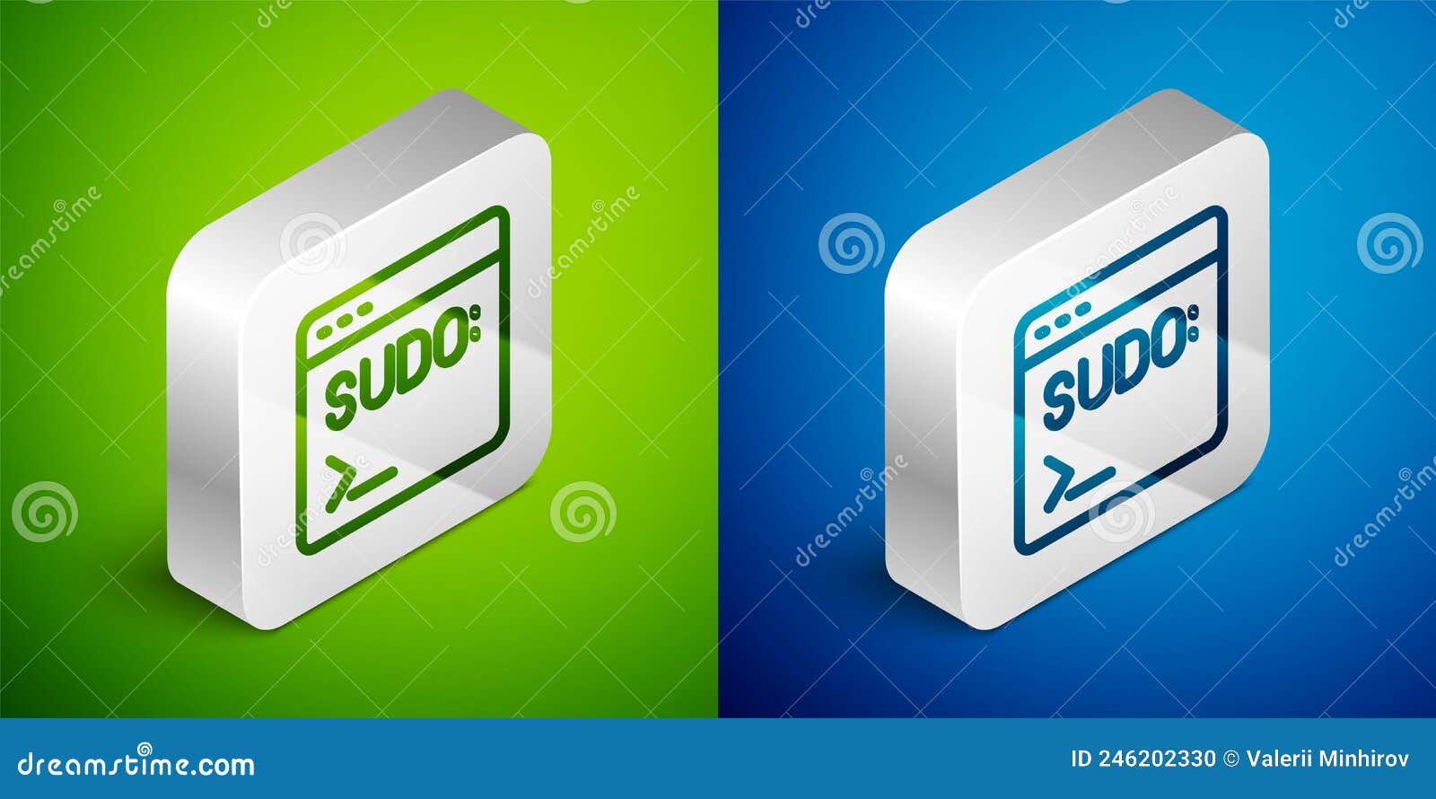 Isometric Line Code Terminal Icon Isolated on Green and Blue Background ...