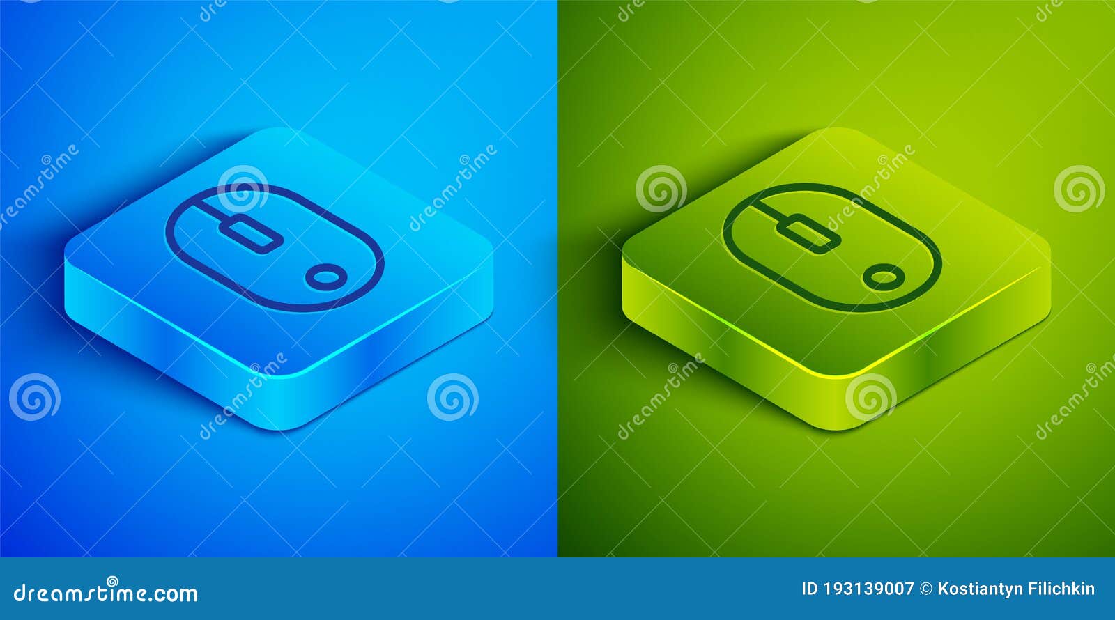Isometric Line Computer Mouse Icon Isolated on Blue and Green ...
