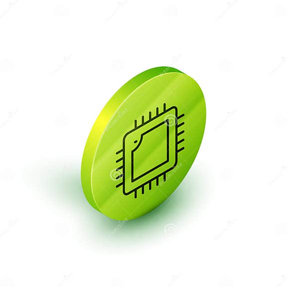 Isometric Line Computer Processor with Microcircuits CPU Icon Isolated on White Background. Chip ...