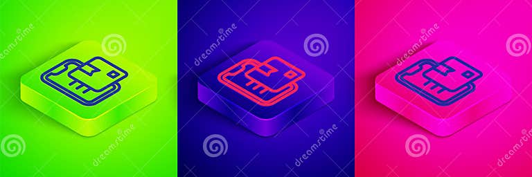 Isometric Line Document Tracking Marker System Icon Isolated on Green ...