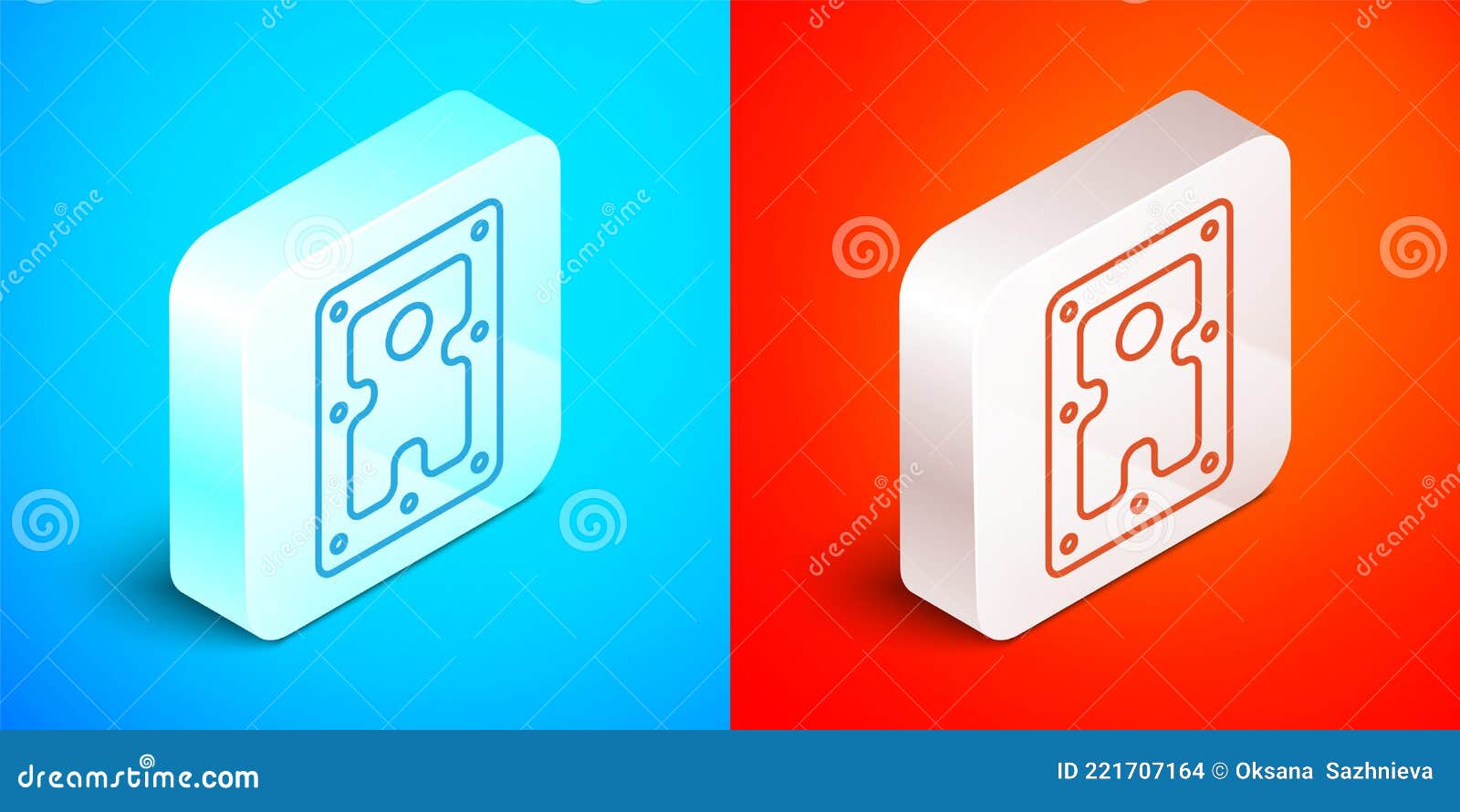 Isometric Line Hard Disk Drive HDD Icon Isolated on Blue and Red ...