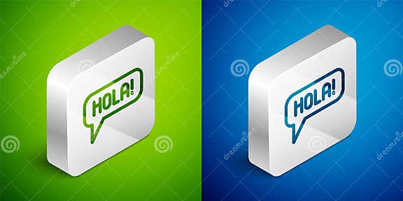 Isometric Line Hola in Different Languages Icon Isolated on Green and ...
