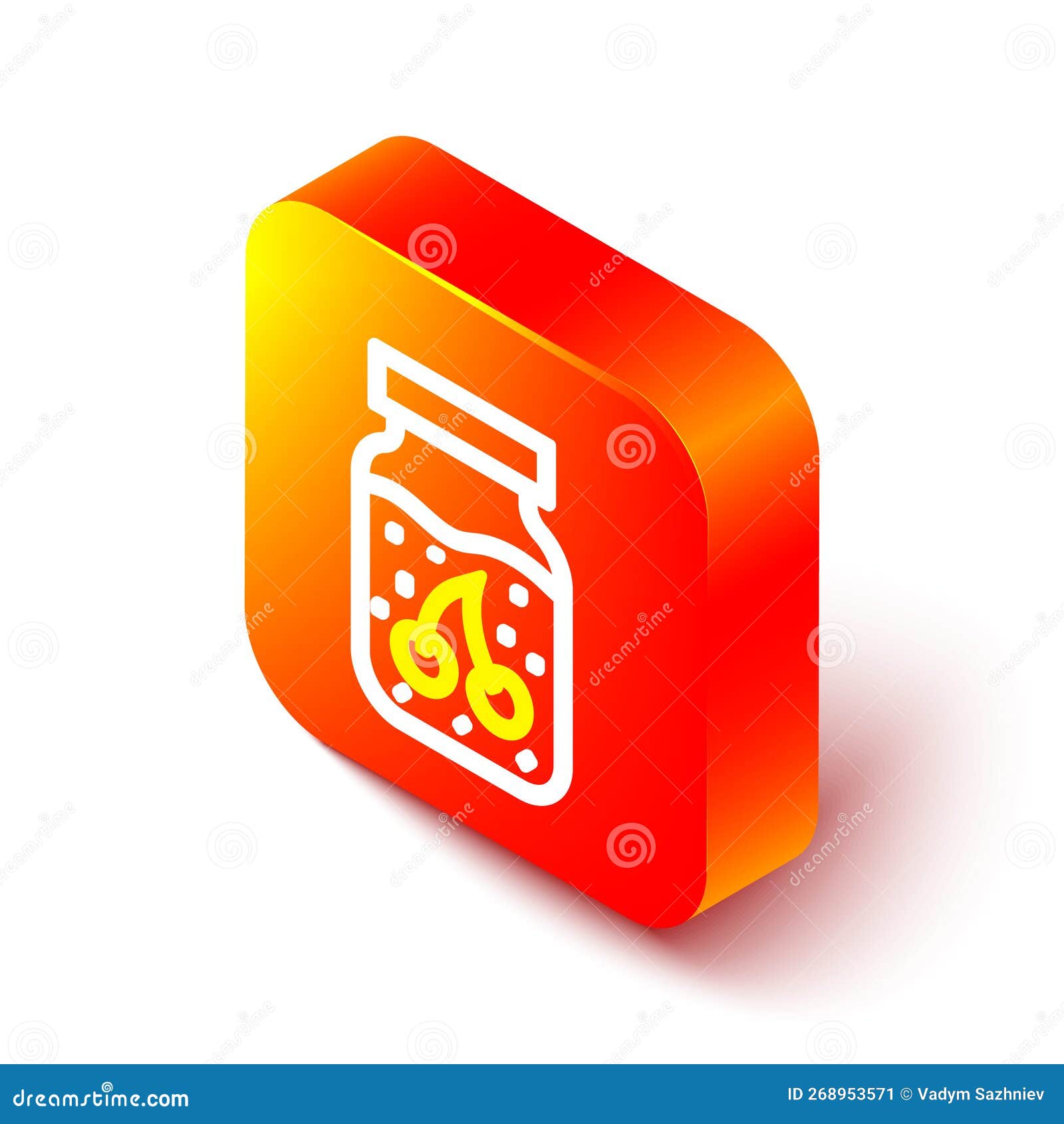 Isometric Line Jam Jar Icon Isolated on White Background. Orange Square ...