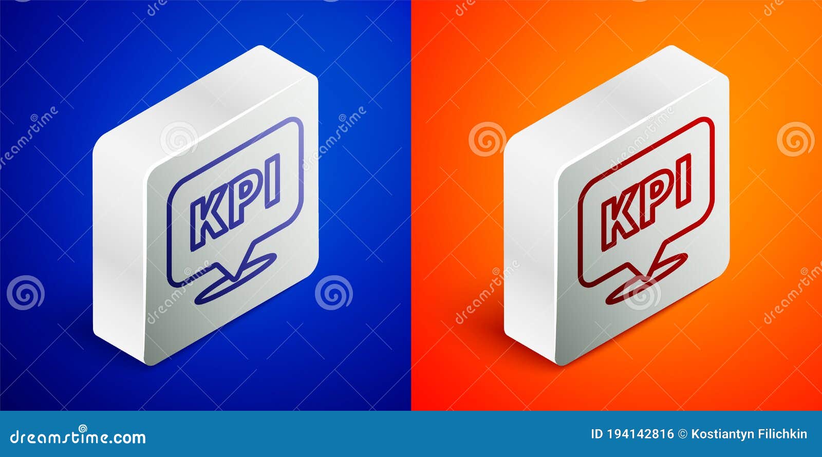 Isometric Line KPI - Key Performance Indicator Icon Isolated on Blue ...
