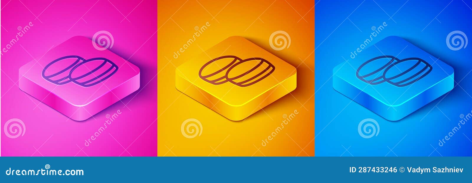 Isometric Line Macaron Cookie Icon Isolated on Pink and Orange, Blue ...