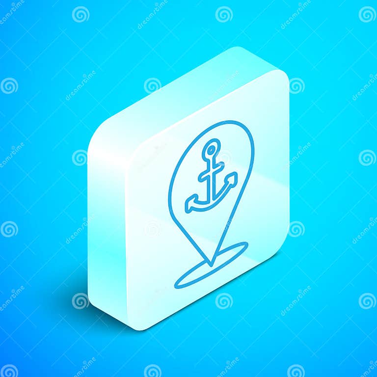 Isometric Line Map Pointer with Anchor Icon Isolated on Blue Background ...