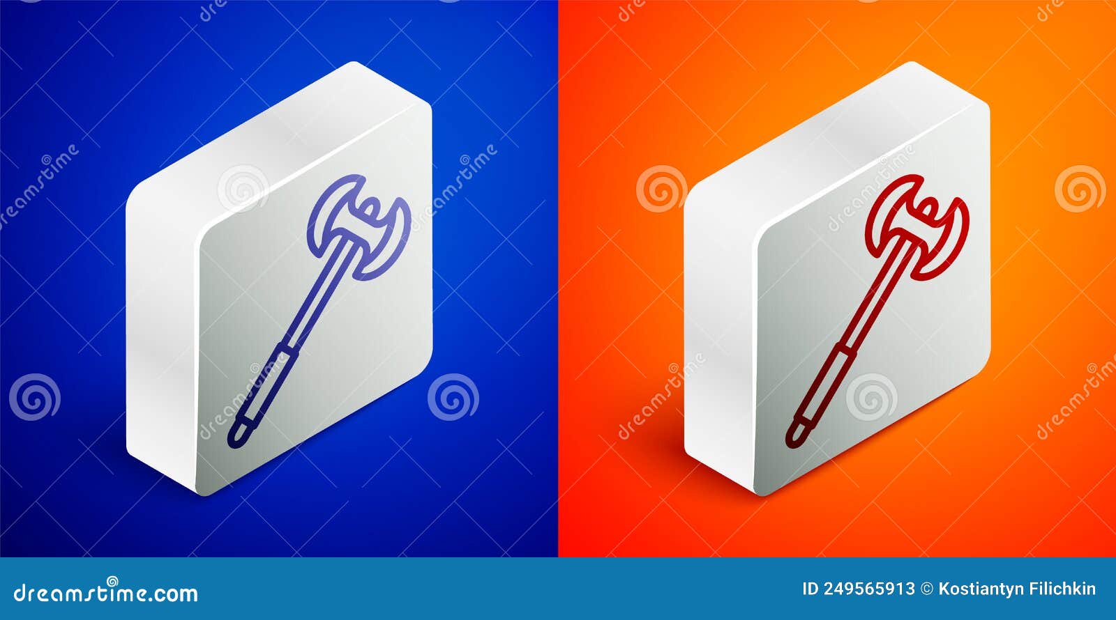 Isometric Line Medieval Poleaxe Icon Isolated on Blue and Orange ...
