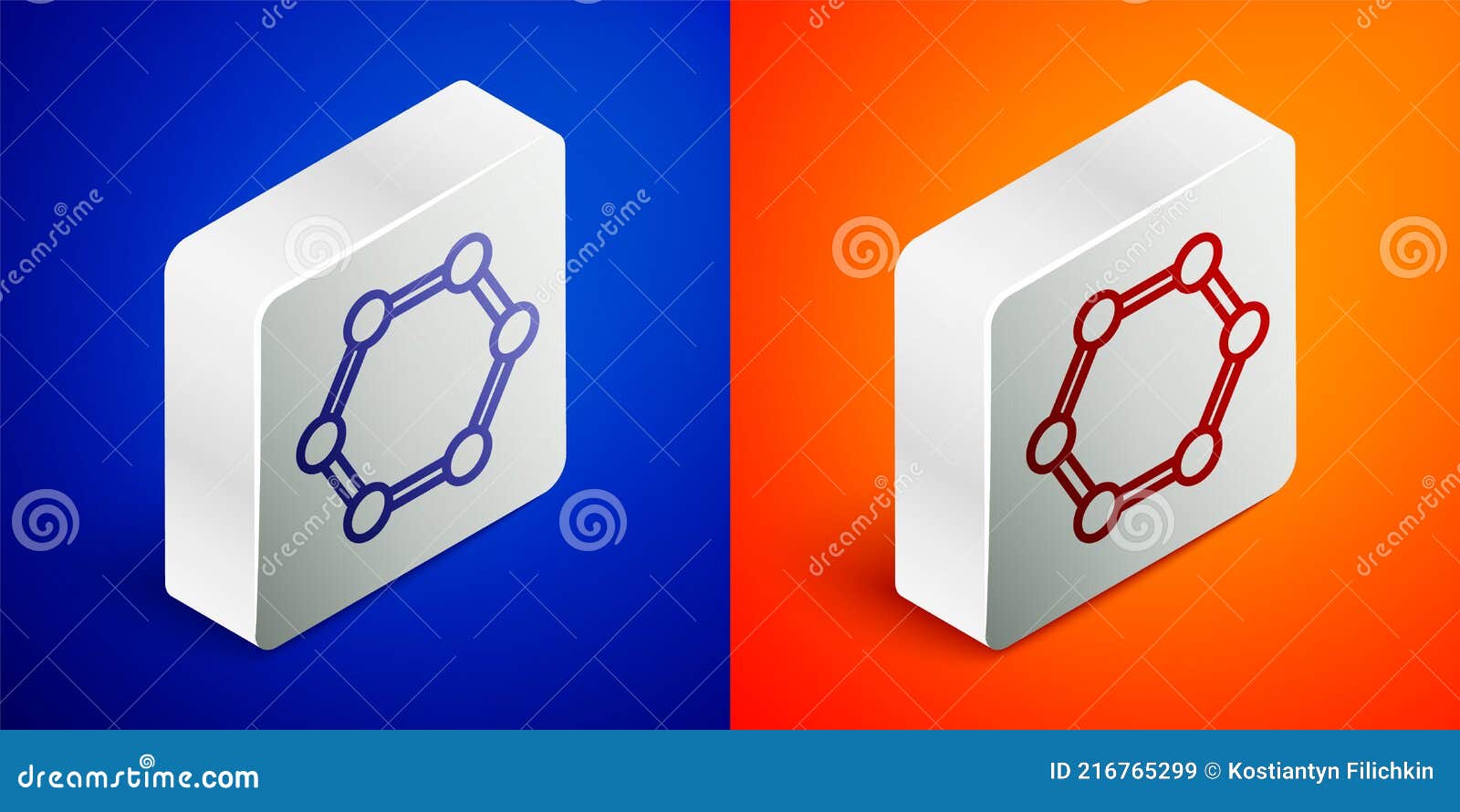 Isometric Line Molecule Icon Isolated on Blue and Orange Background ...
