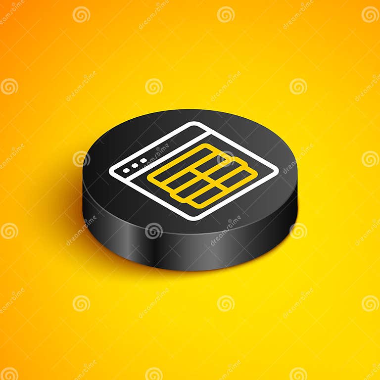 Isometric Line MySQL Code Icon Isolated on Yellow Background. HTML Code Symbol for Your Web Site ...