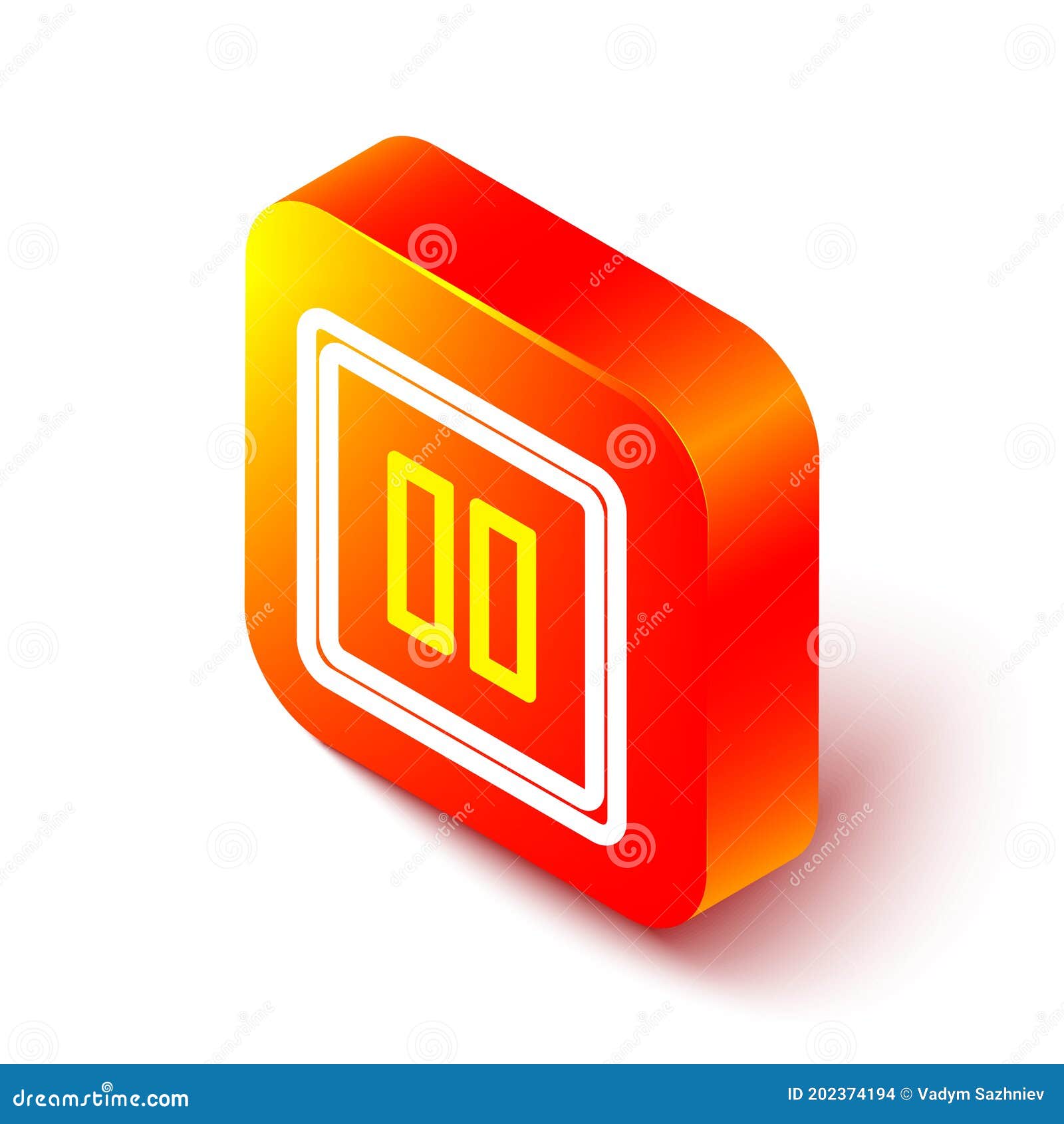 Isometric Line Pause Button Icon Isolated on White Background. Orange ...